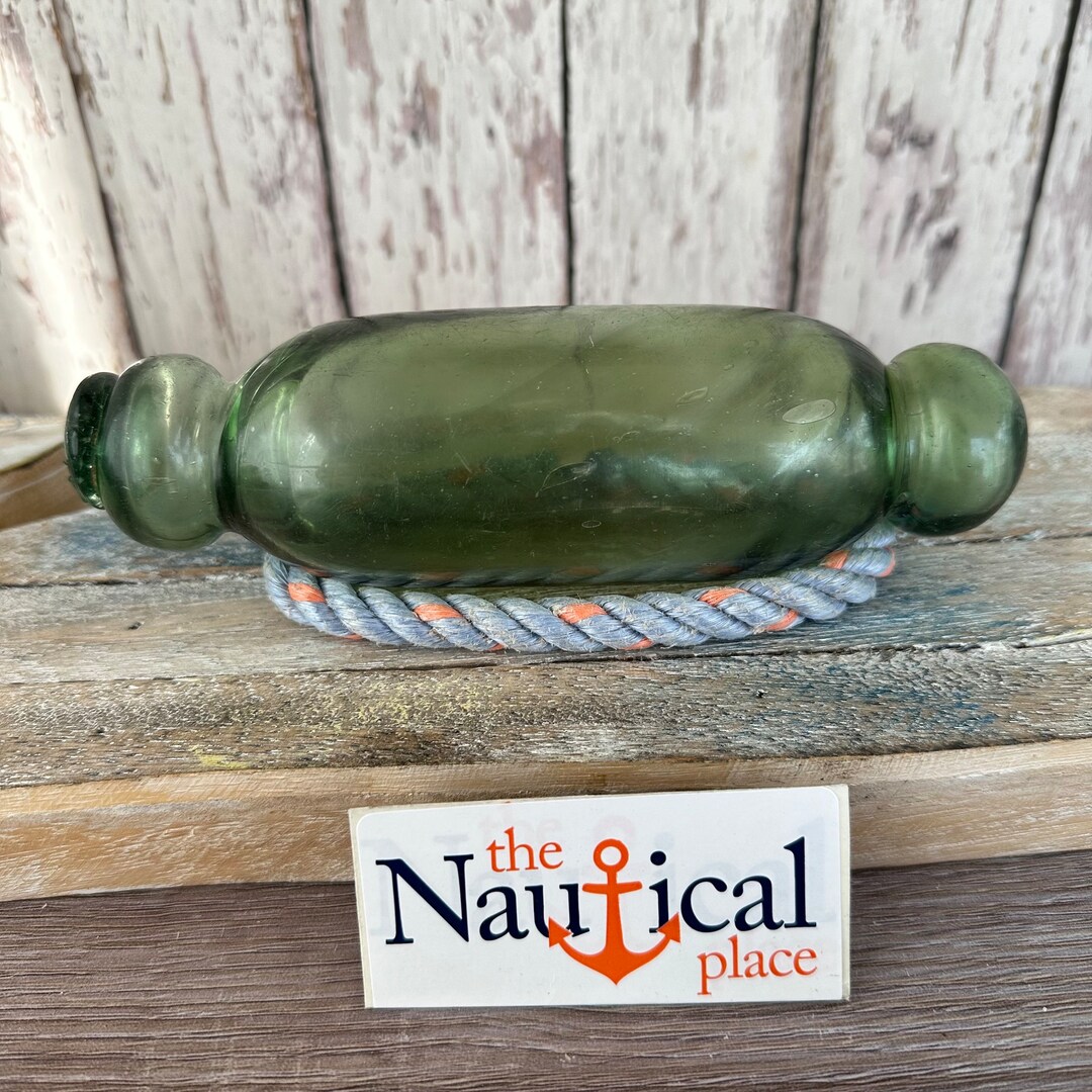 Japanese Glass Fishing Float, Stretched Tohoku, Nice Mark, Side Spindle ...