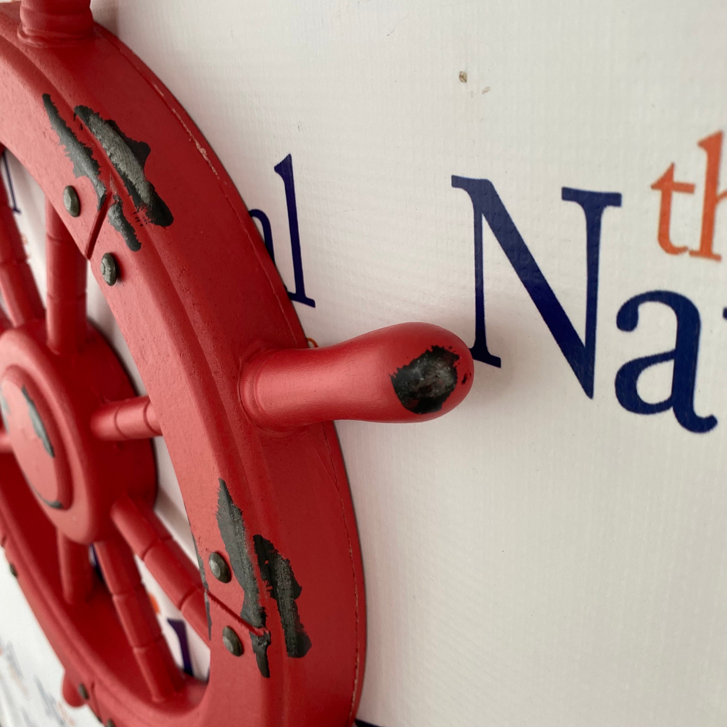 18 Painted Wood Ship Wheel - Distressed Red Finish - Large Wooden Ship ...