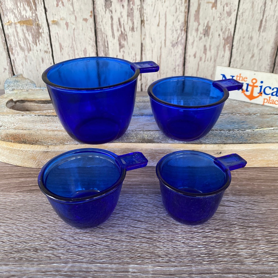 Cobalt Blue Glass Measuring Cup Set - Dark Blue Glass - Vintage Style ...