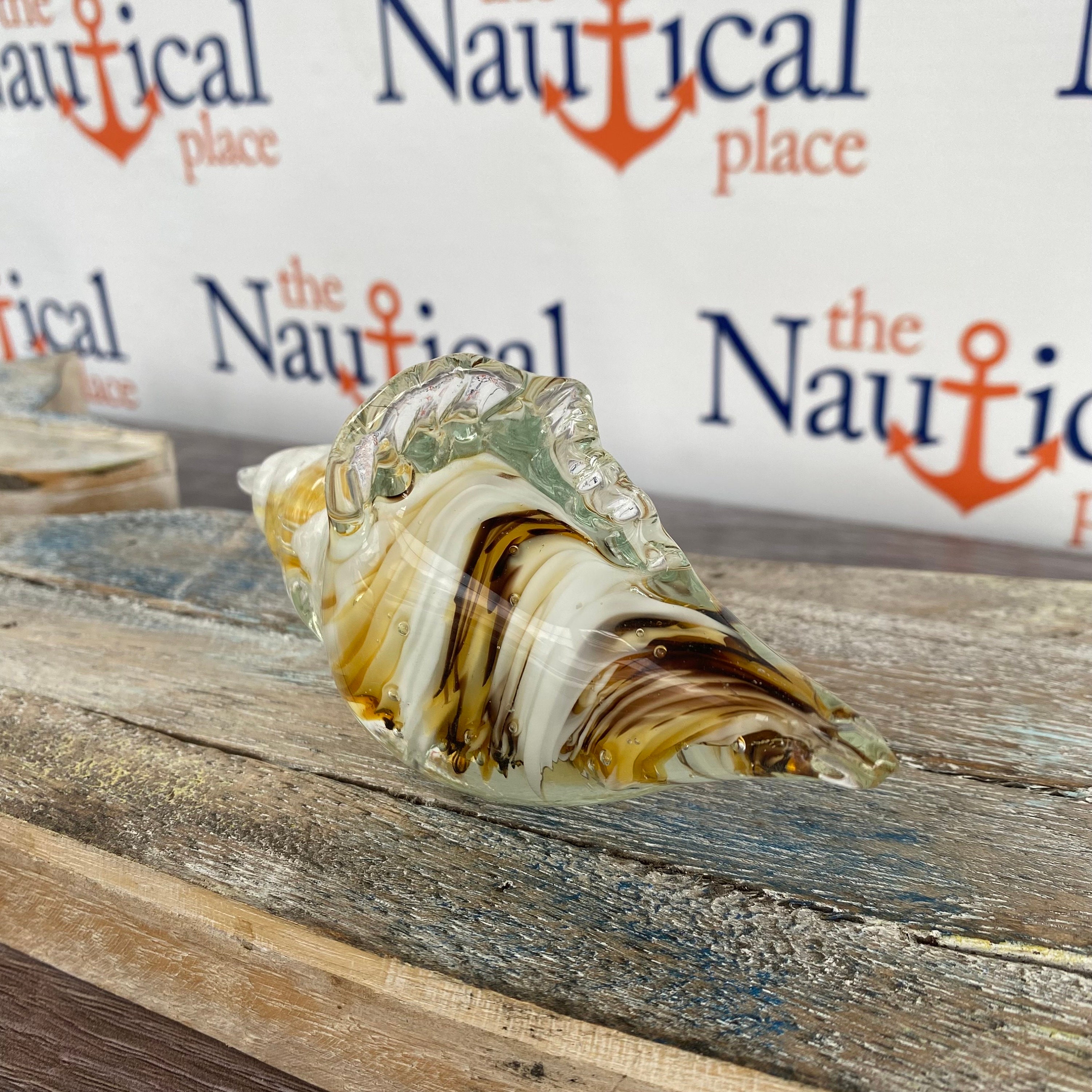 5 Glass Shell Figurine - 12oz - Brown & White Accents - Hand Blown ...