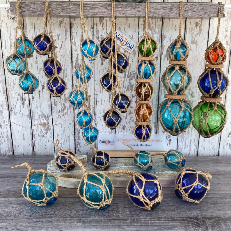 Glass Fishing Floats on Rope Fish Net Buoy Ball Nautical - Etsy