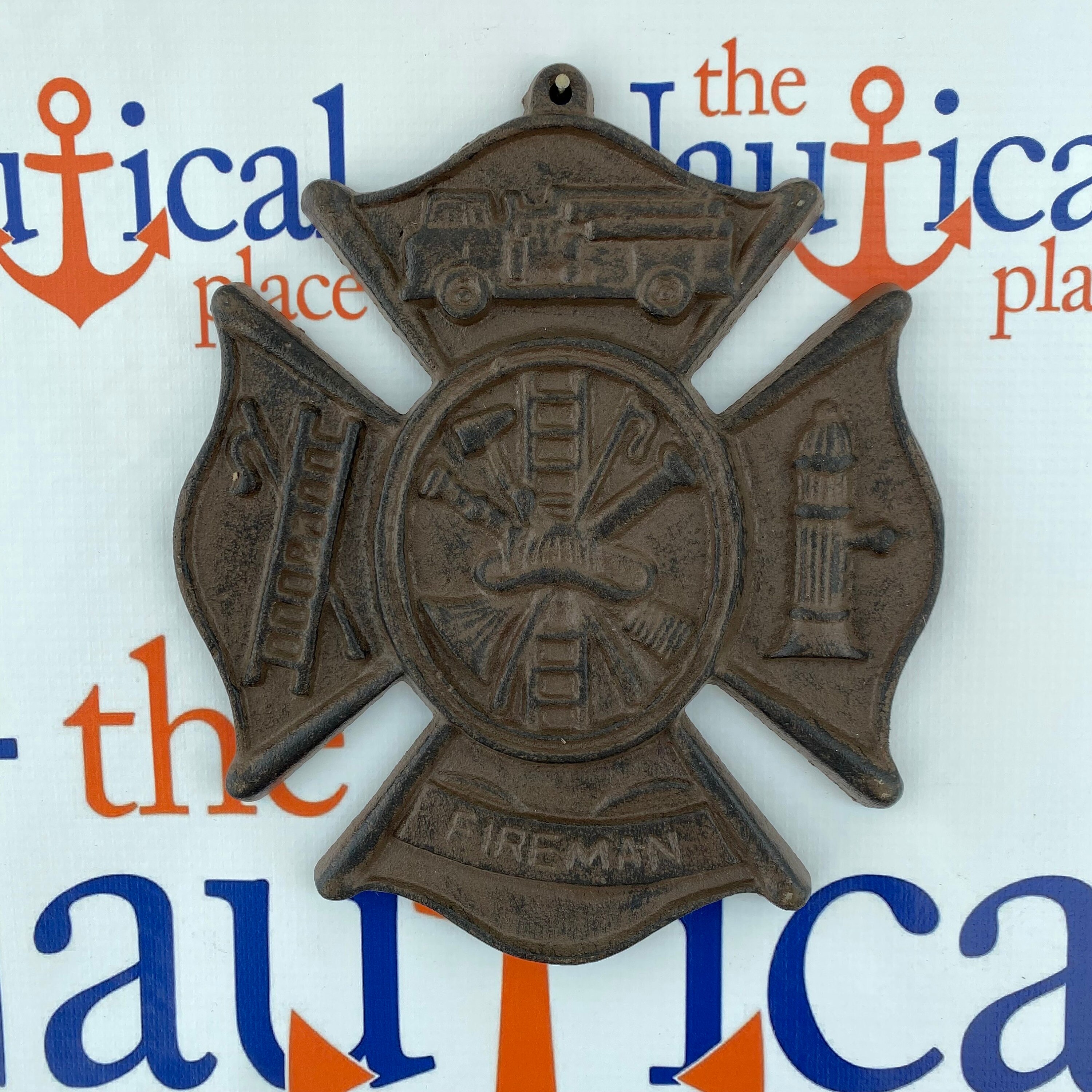 Cast Iron Fireman Plaque - Firetruck, Ladder, Hydrant - Hanging Fireman ...