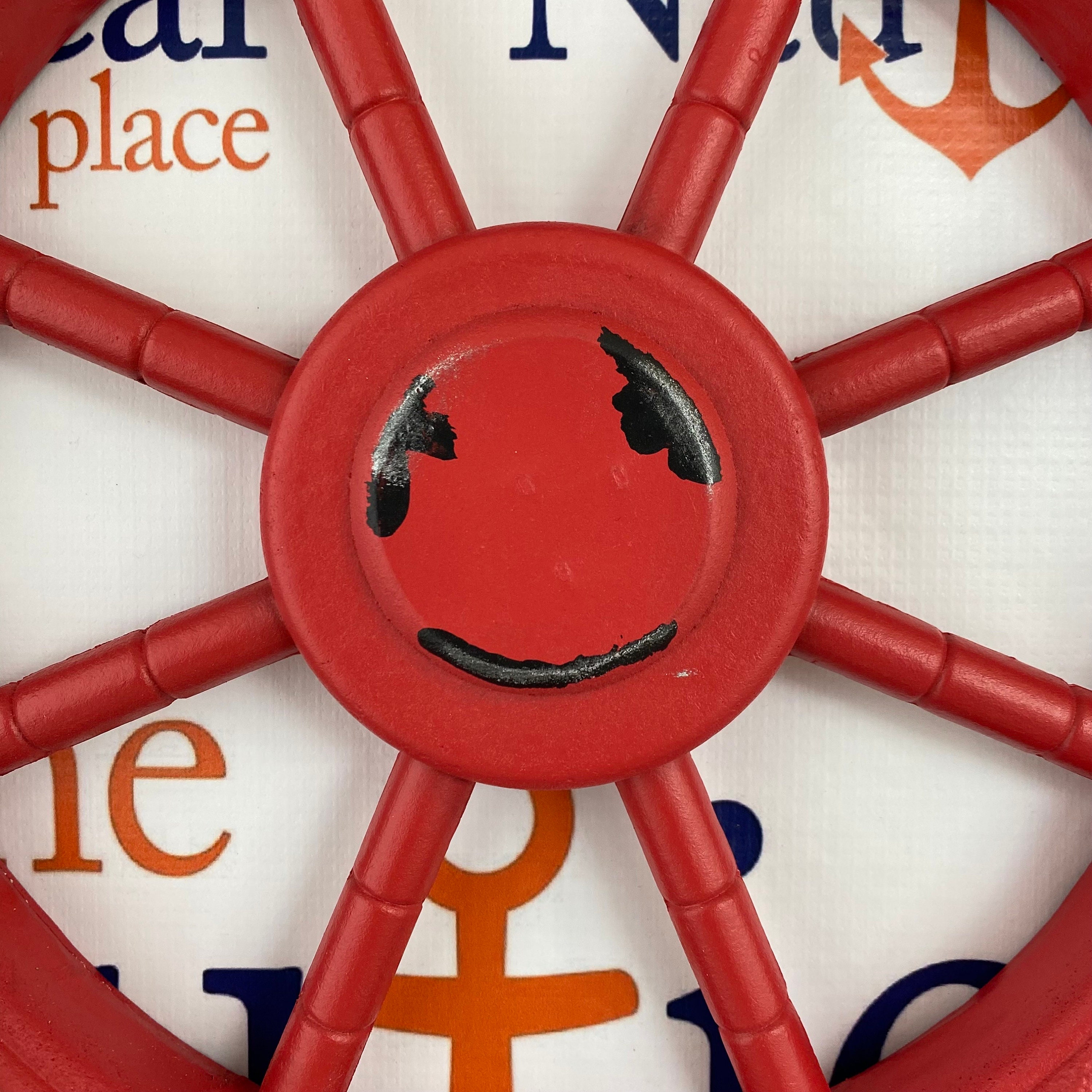 18 Painted Wood Ship Wheel - Distressed Red Finish - Large Wooden Ship ...