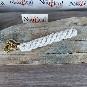 Rope Bell Pull W/ 2 Brass Shackles & Ring - Braided Knot Lanyard - Hand ...