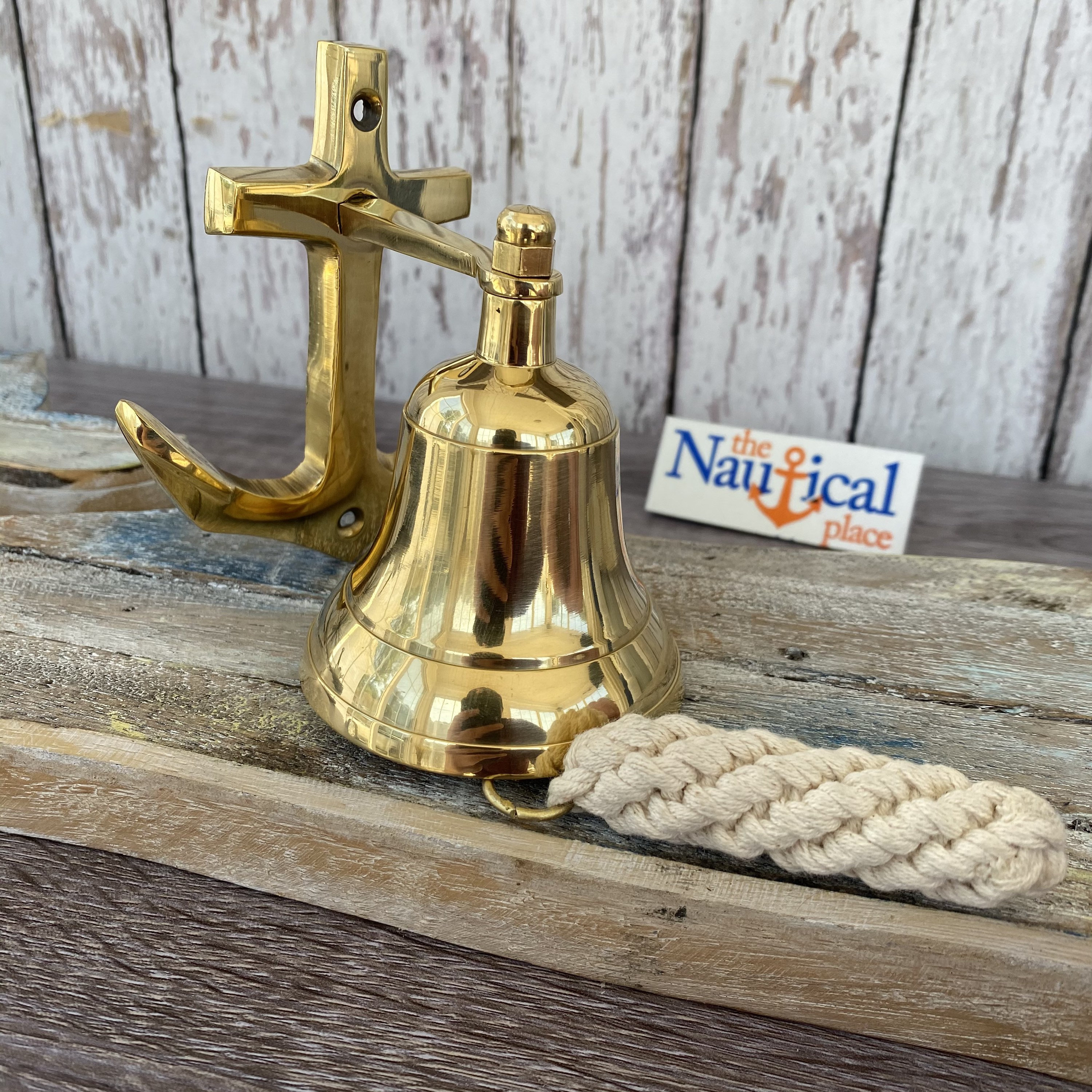 Brass Ship Bell w/ Anchor Bracket & Rope Lanyard Pull - Nautical ...