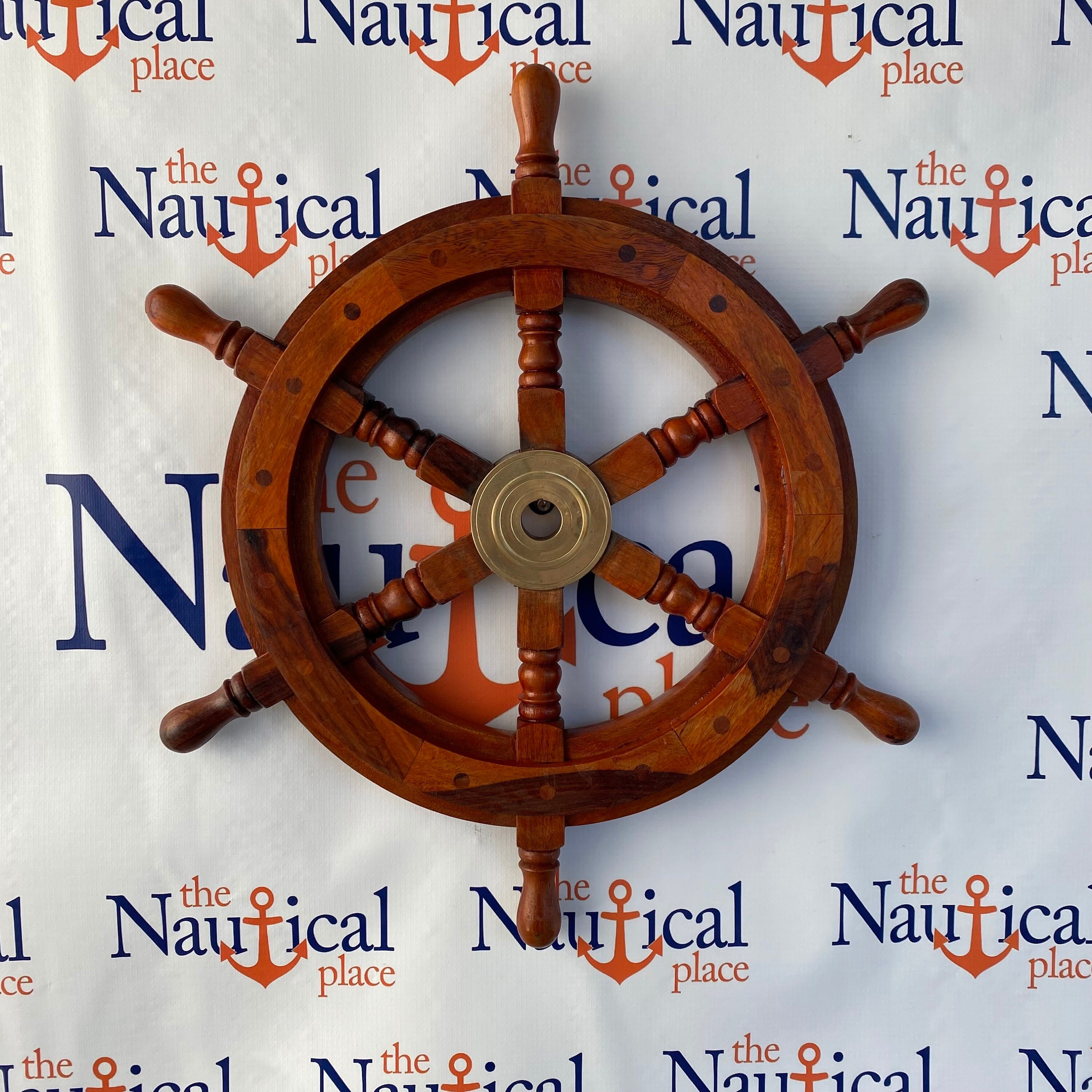 18 Wood Ship Wheel With Brass Center - Large Wooden Ship's Wheel ...