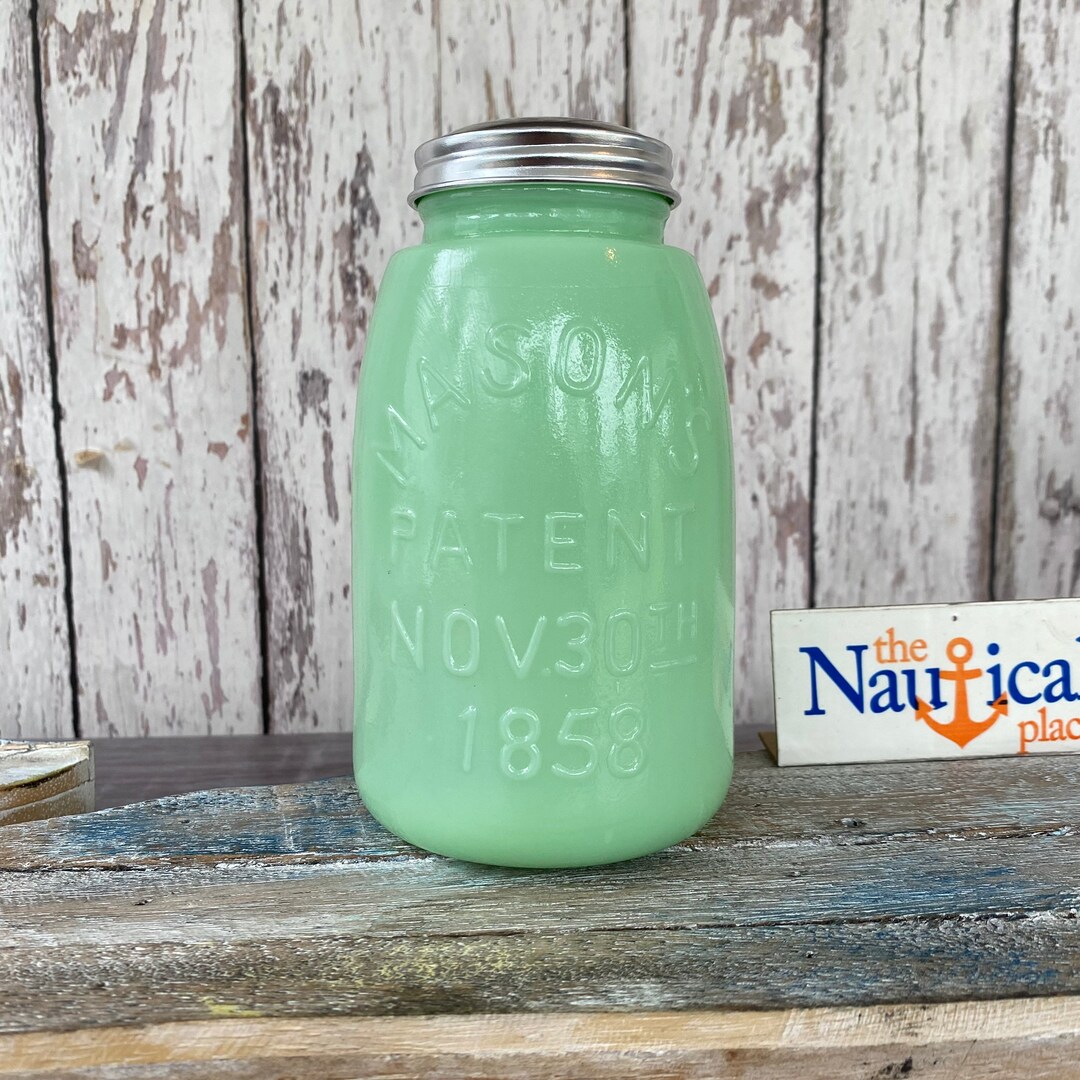 Jade Color Mason Jar With Lid - Light Green Glass - Vintage Style ...