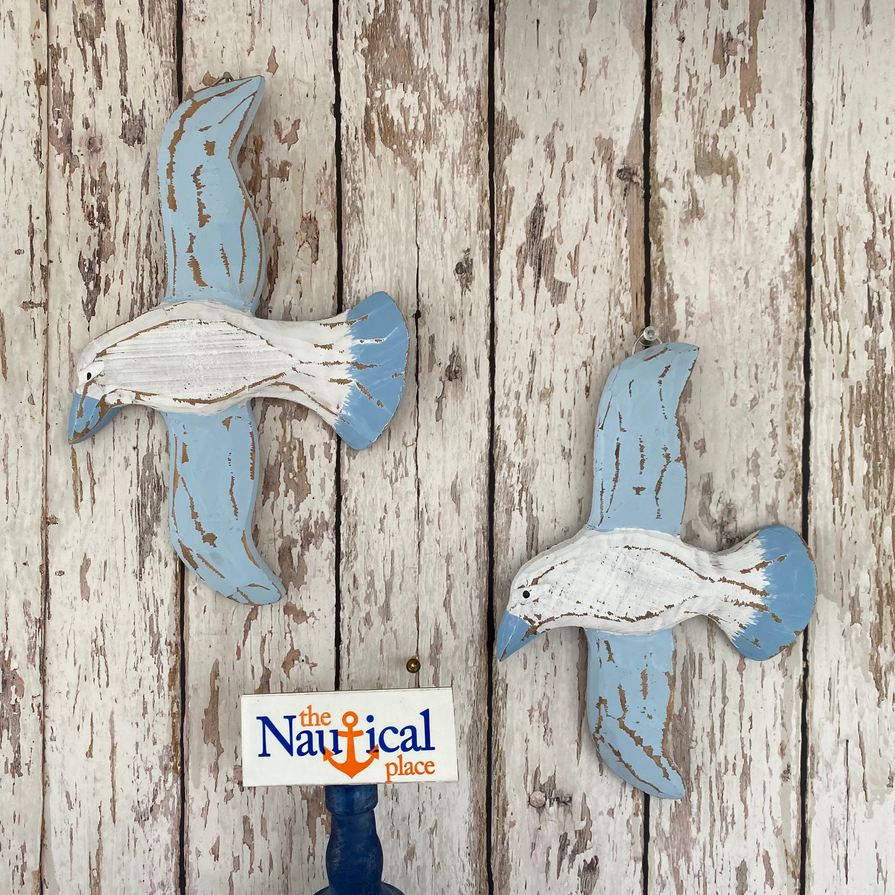 Wood Seagull Wall Plaques - Set of 2 - Hand Made Bird Decor - Nautical ...