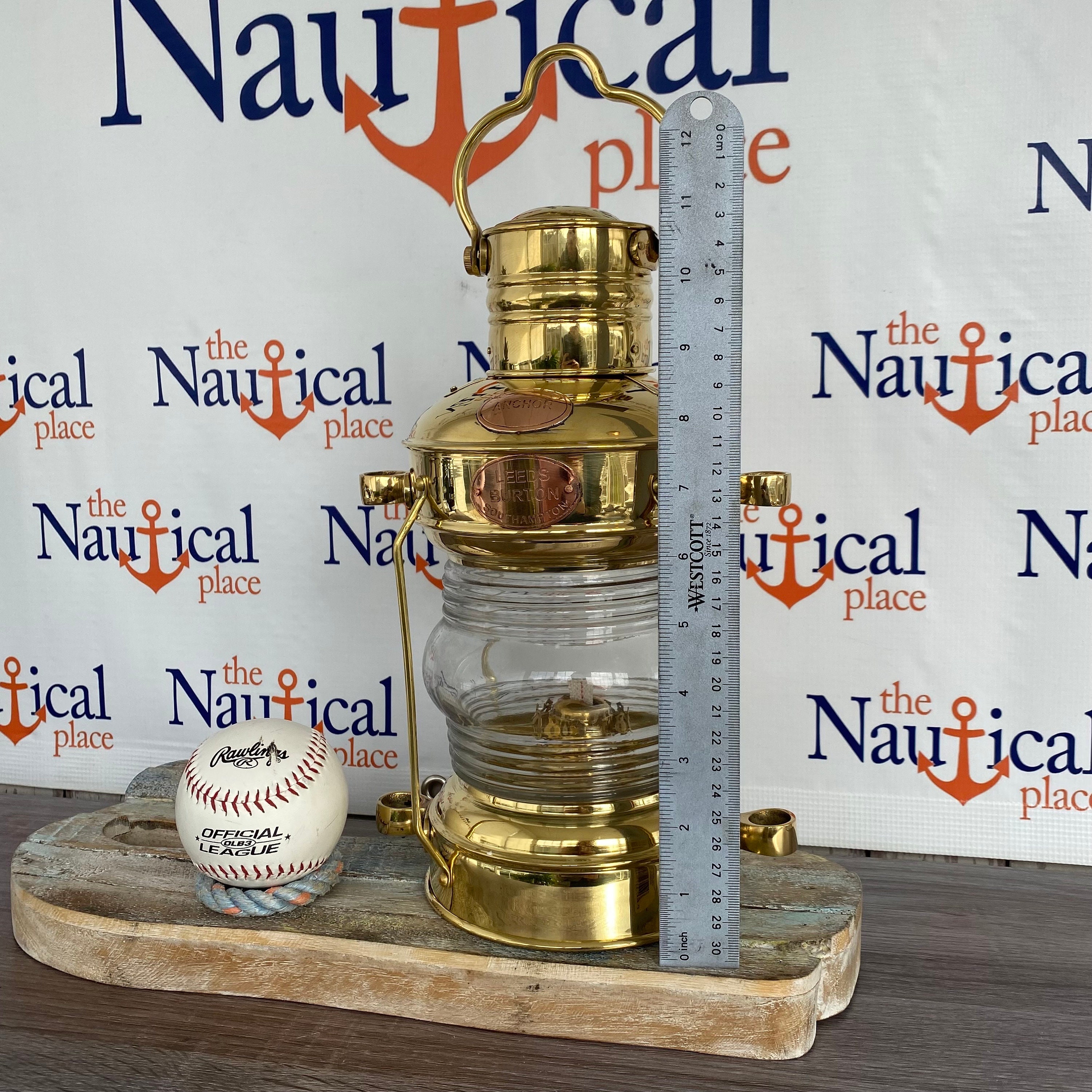 Vintage 14 Brass Anchor Oil Lamp w/ Clear Fresnel Lens - Ship Lantern ...