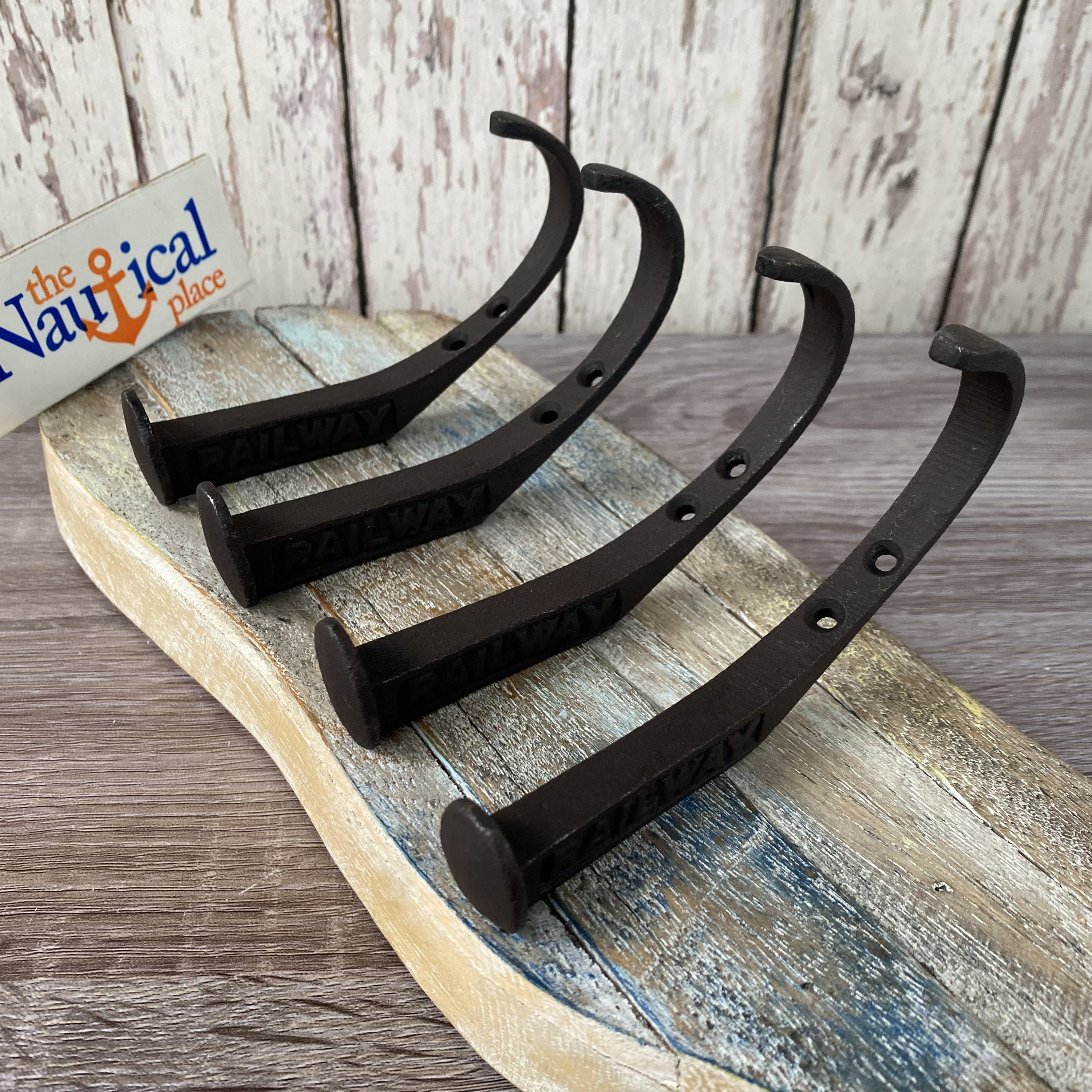 4 x Cast Iron Railroad Spike Hooks - Rustic Dark Brown - Towel Hanger ...