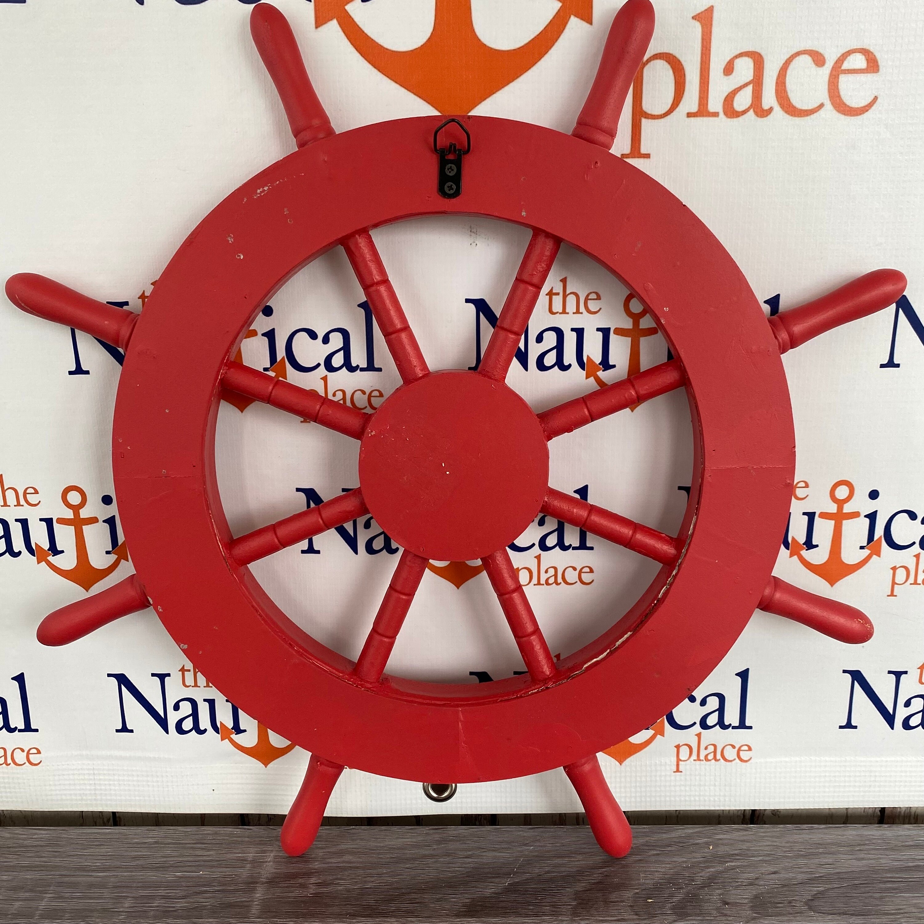 18 Painted Wood Ship Wheel - Distressed Red Finish - Large Wooden Ship ...