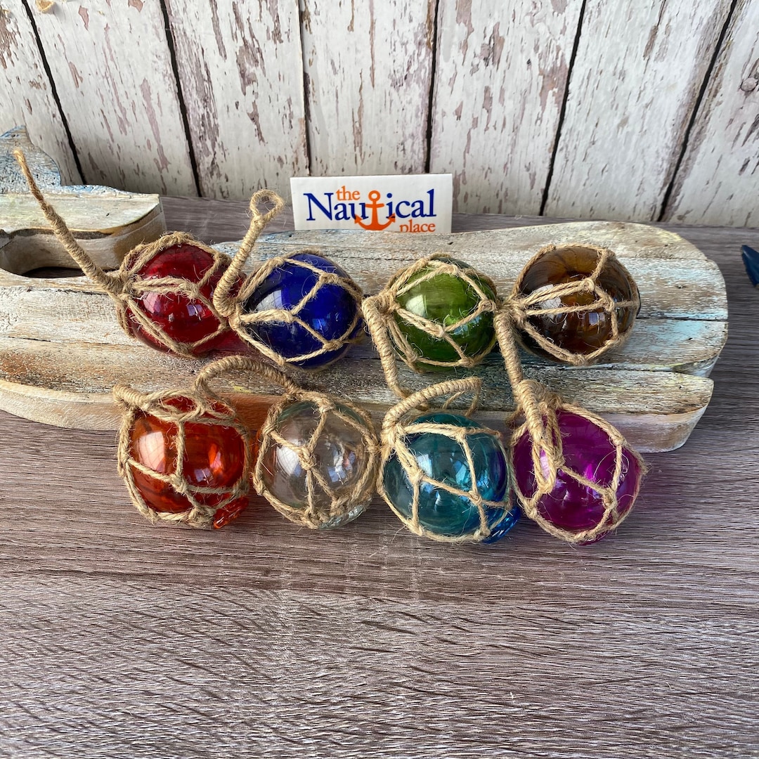 2” Glass Fishing Floats, Hand Tied Fish Net Balls, Pink, Orange, Blue ...