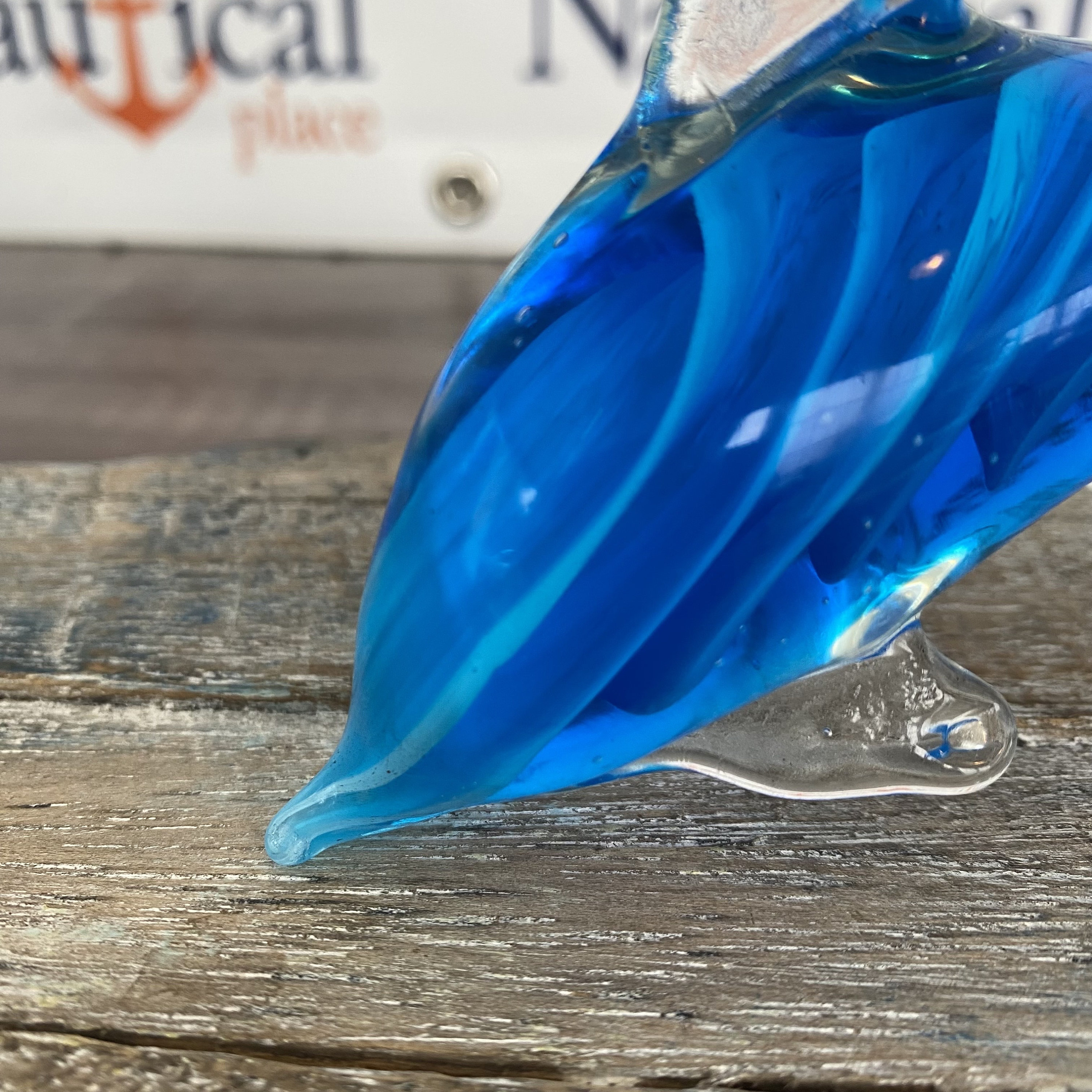 4 Glass Blue Dolphin Figurine / Hand Blown Nautical Paperweight ...