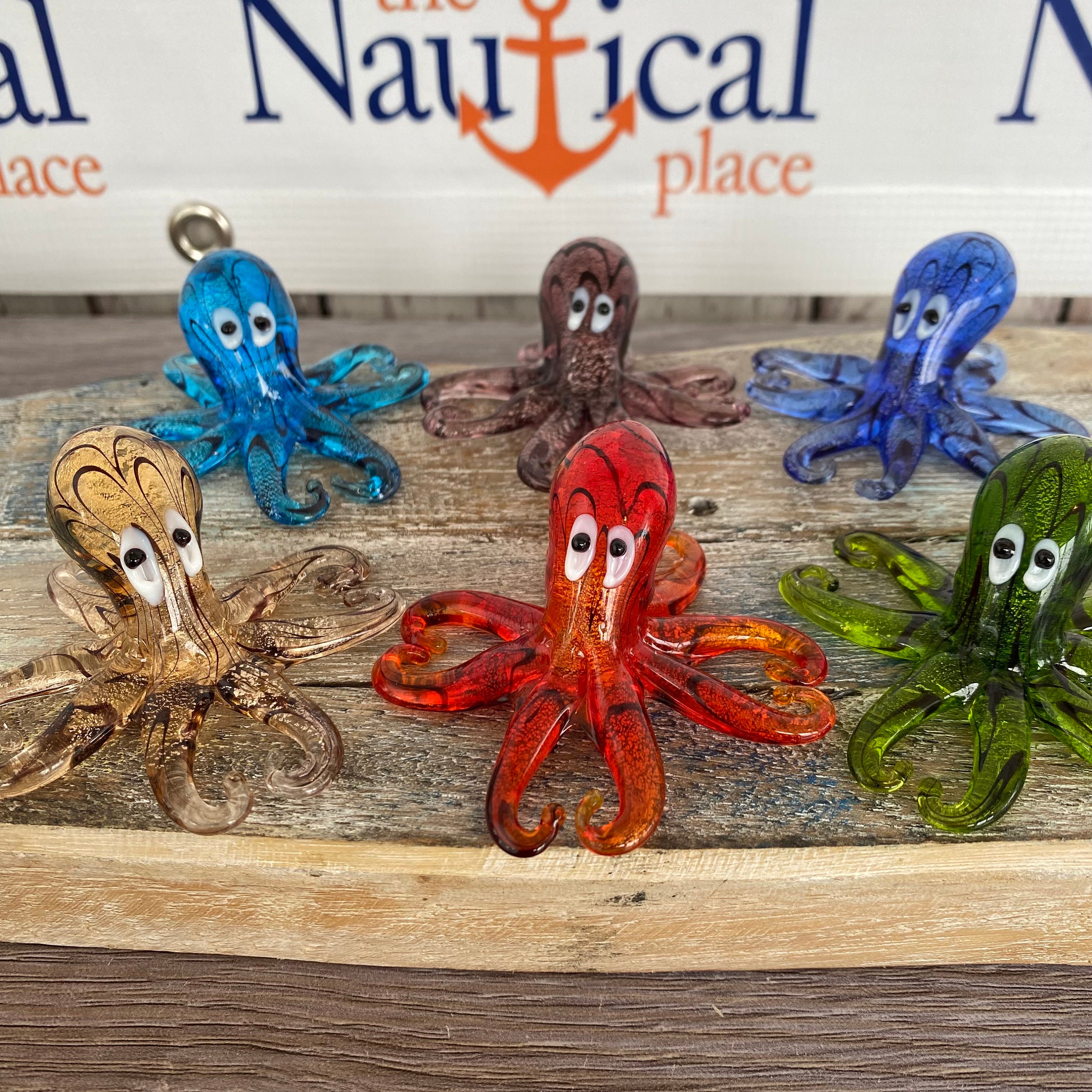 Mini Glass Octopus Figurine / Hand Blown Nautical Paperweight - Red ...