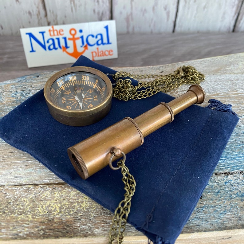 Brass Telescope & Compass Gift Set W/ Velour Bag W/ Optional - Etsy