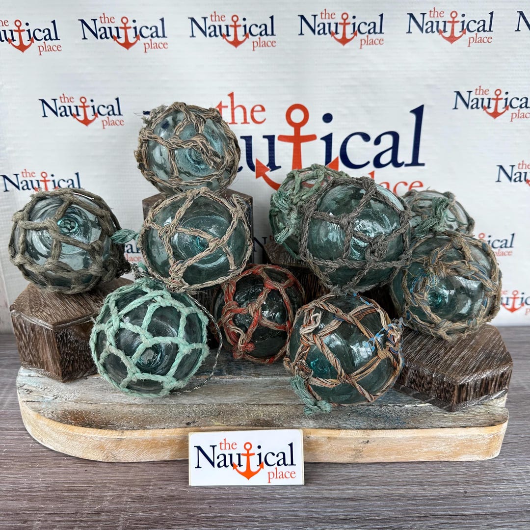 3.5" Japanese Glass Fishing Floats With Netting - Vintage Japan Ball ...