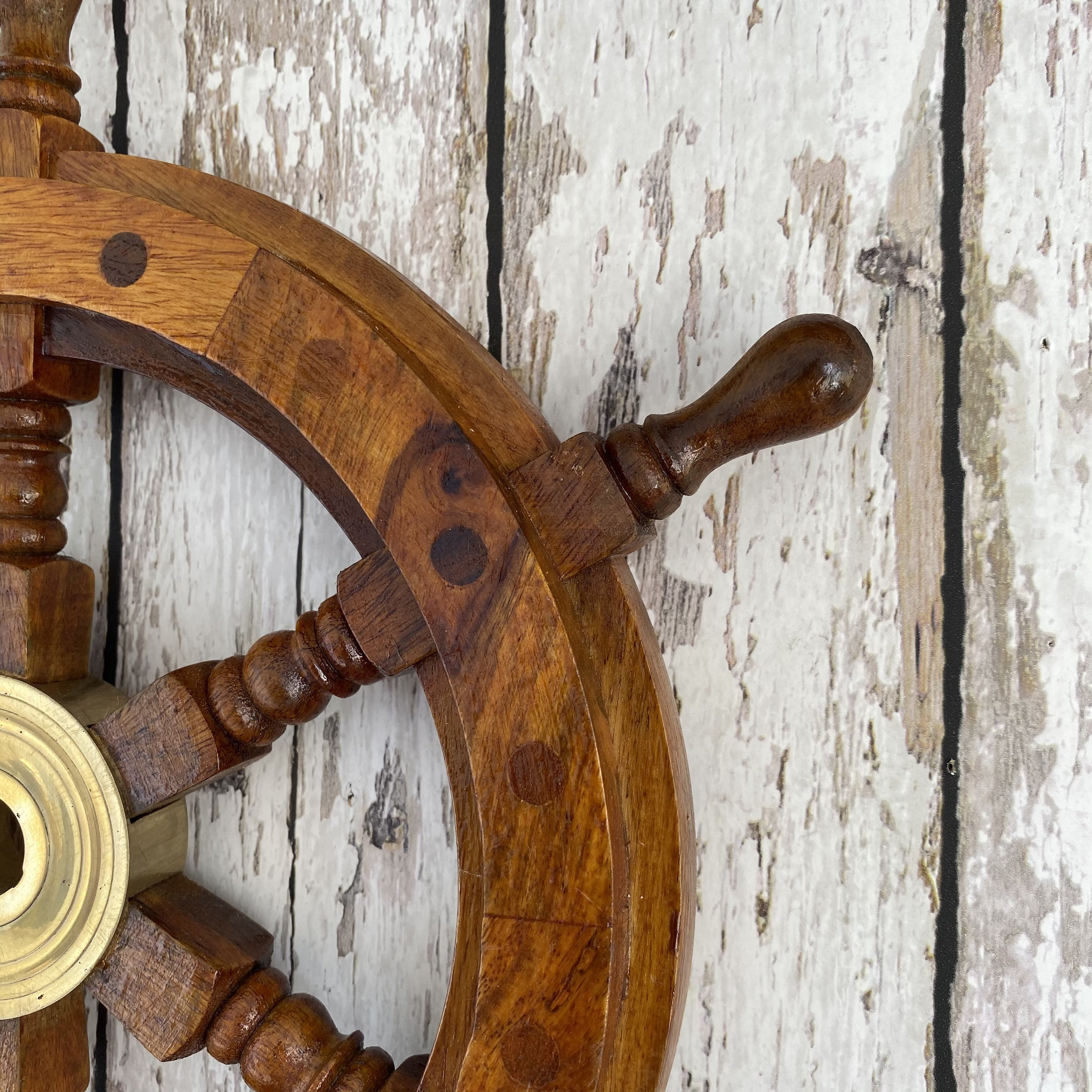 12 Wood Ship Wheel With Brass Center - Wooden Ship's Wheel - Nautical ...