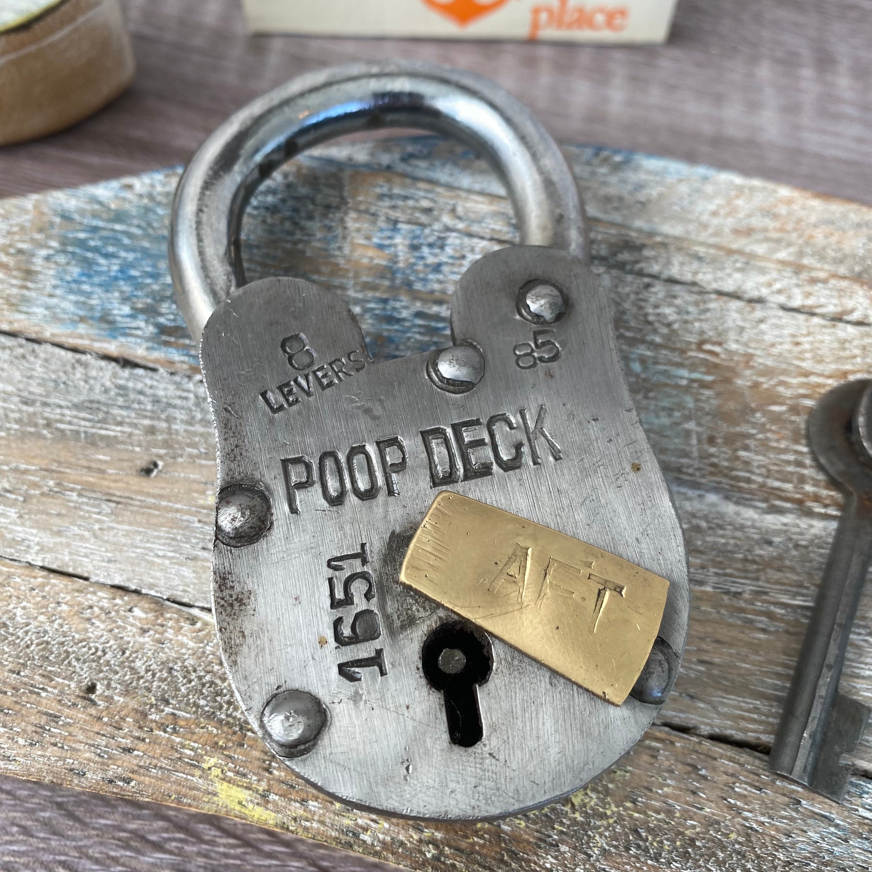 Old Style Iron Lock and Keys w/ Brass Keyhole Cover - Poop Deck ...