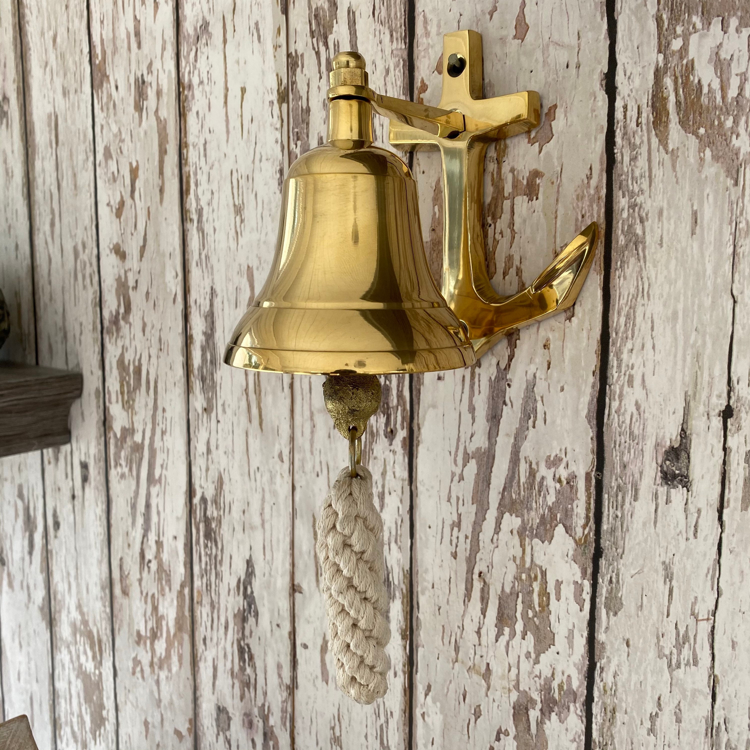 Brass Ship Bell w/ Anchor Bracket & Rope Lanyard Pull - Nautical ...