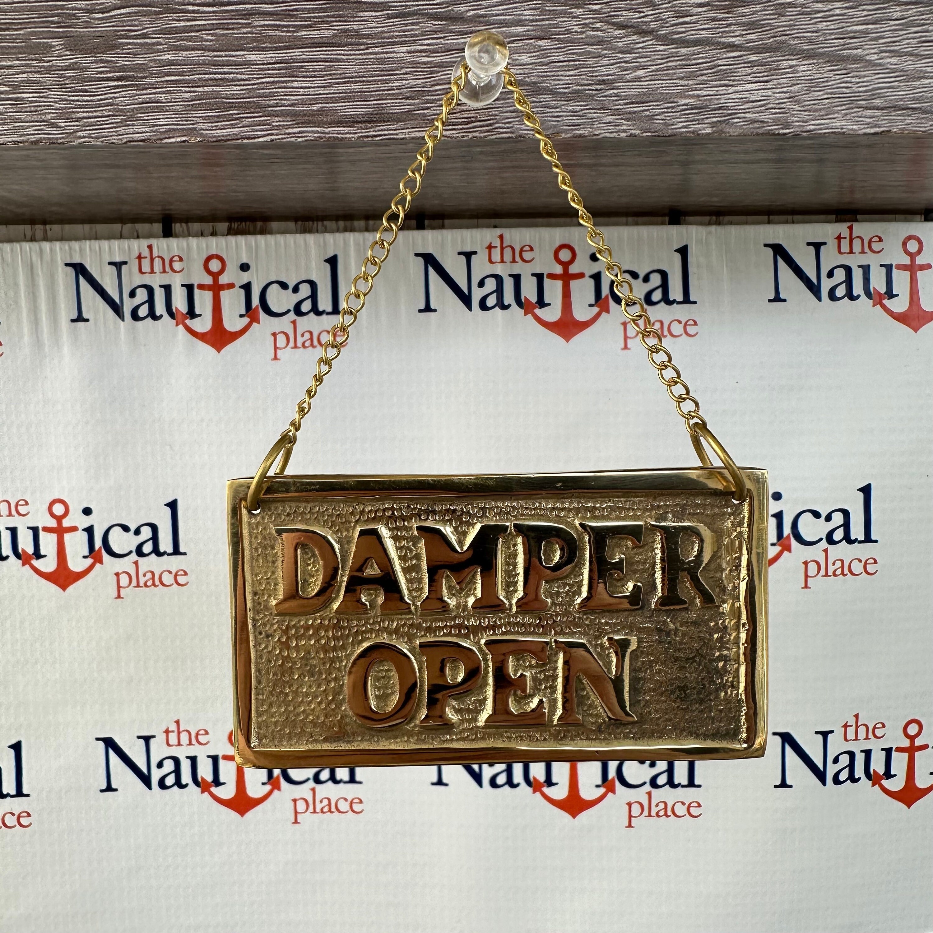 Solid Brass Open / Closed Damper Sign w/ Chain - Hanging Sign For Home