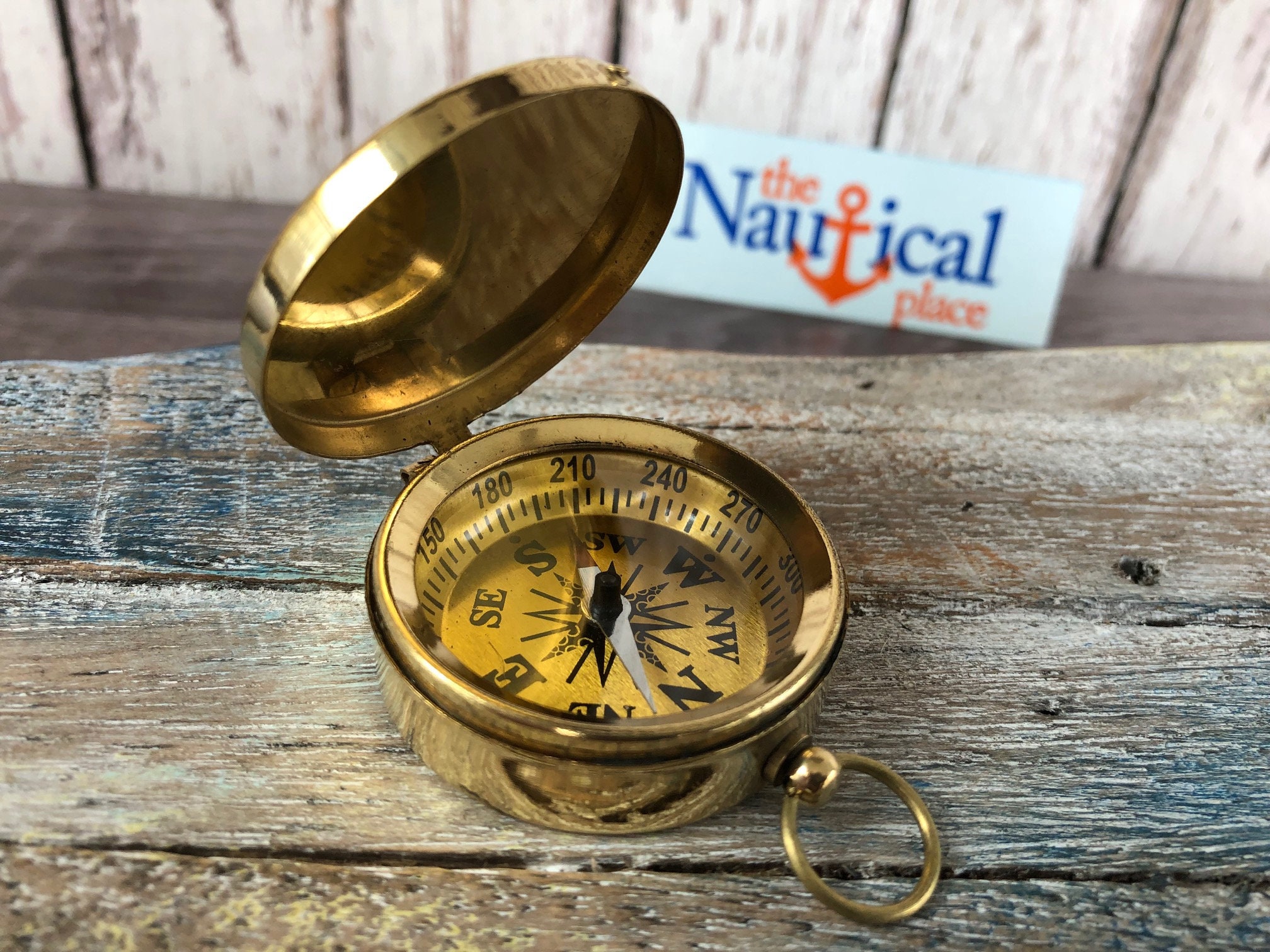 Brass Compass W Lid W Optional 27 Chain And Velour Bag Etsy