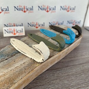 5" Cast Iron Fish Tail Wall Hook - Distressed White, Blue, Green ...