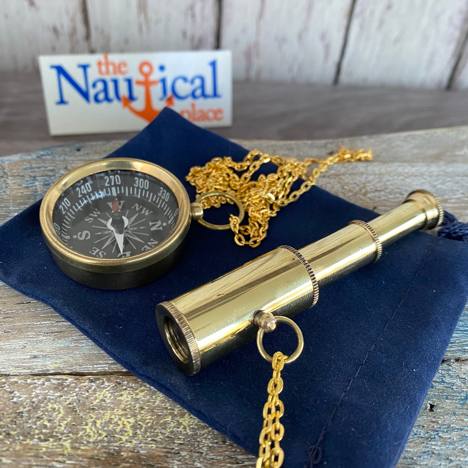 Brass Telescope & Compass Gift Set W/ Velour Bag W/ Optional - Etsy