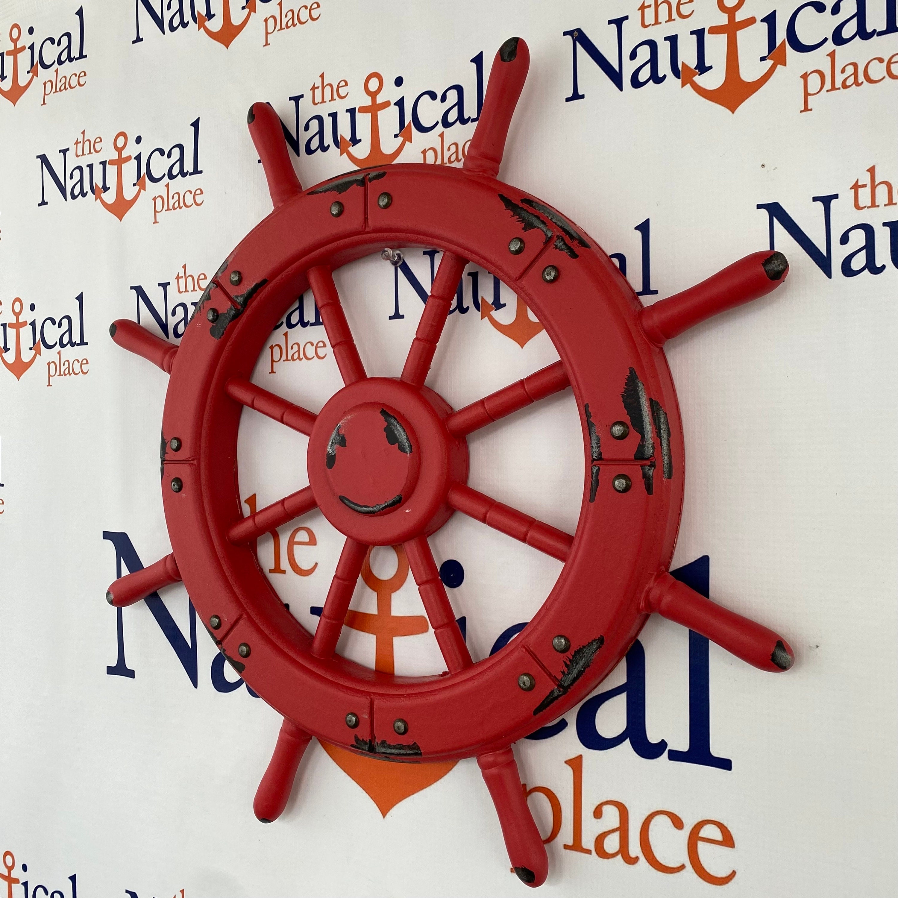 18 Painted Wood Ship Wheel - Distressed Red Finish - Large Wooden Ship ...