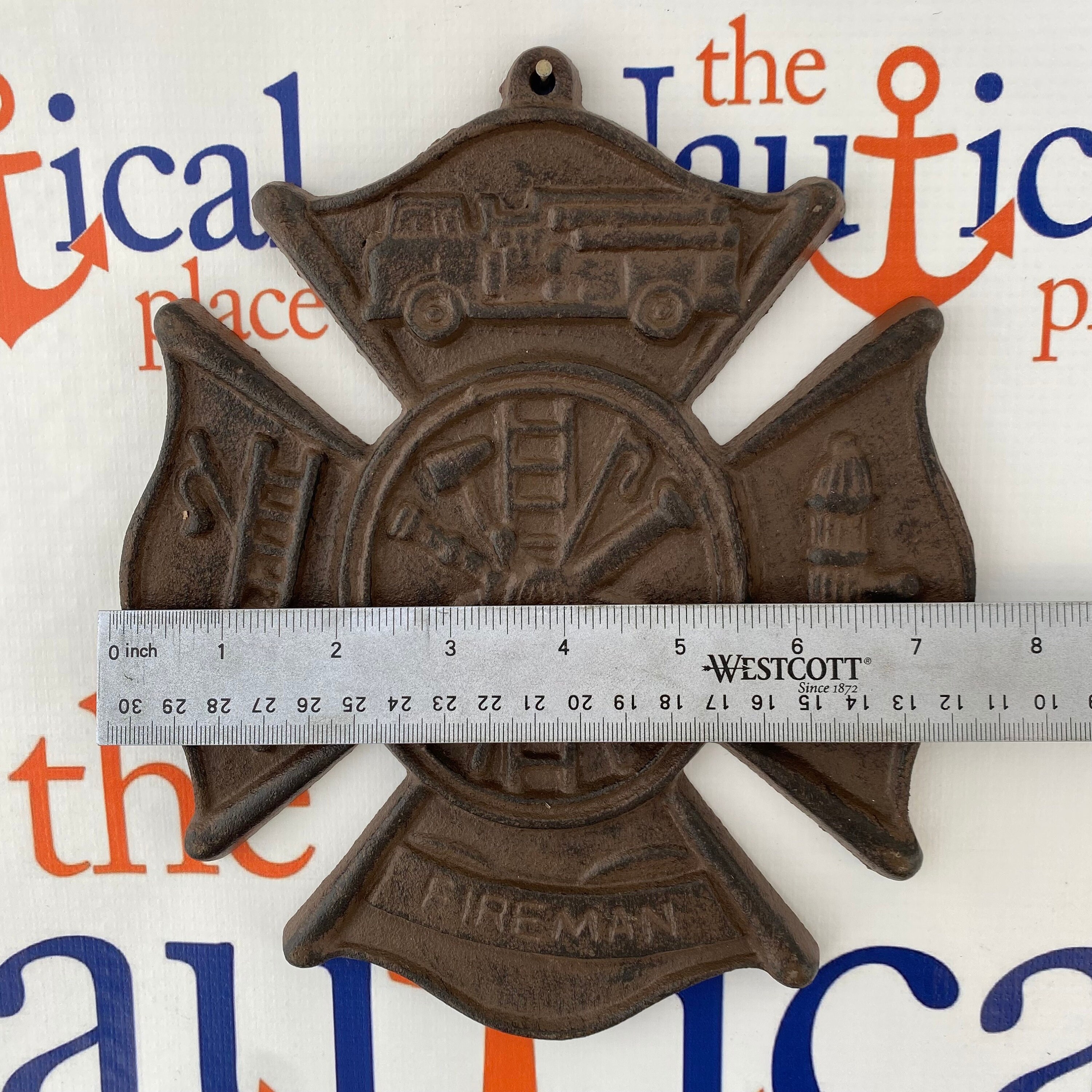 Cast Iron Fireman Plaque - Firetruck, Ladder, Hydrant - Hanging Fireman ...