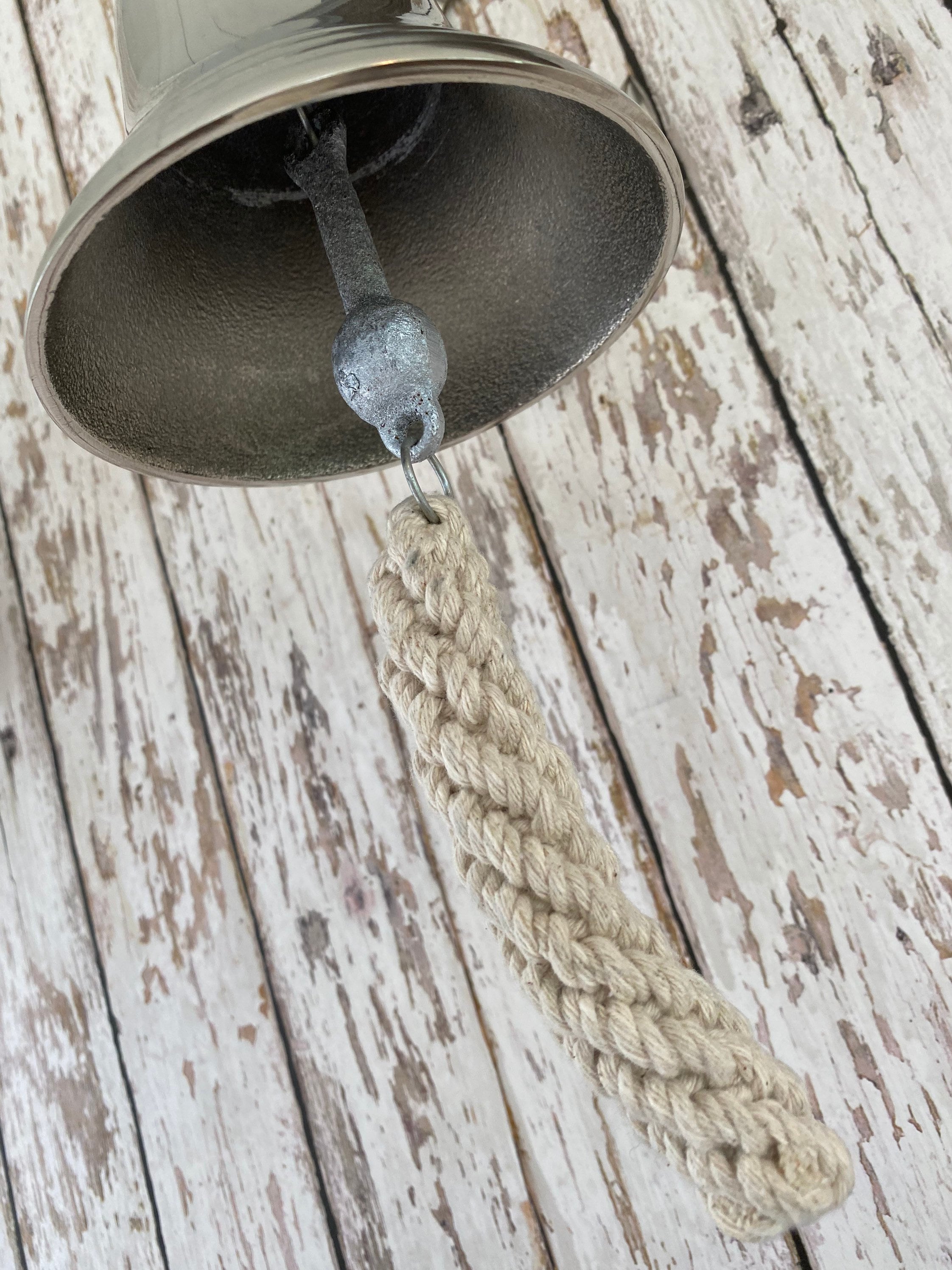 7 Anchor Ship Bell w/ Rope Lanyard - Silver / Chrome Finish - Nautical ...