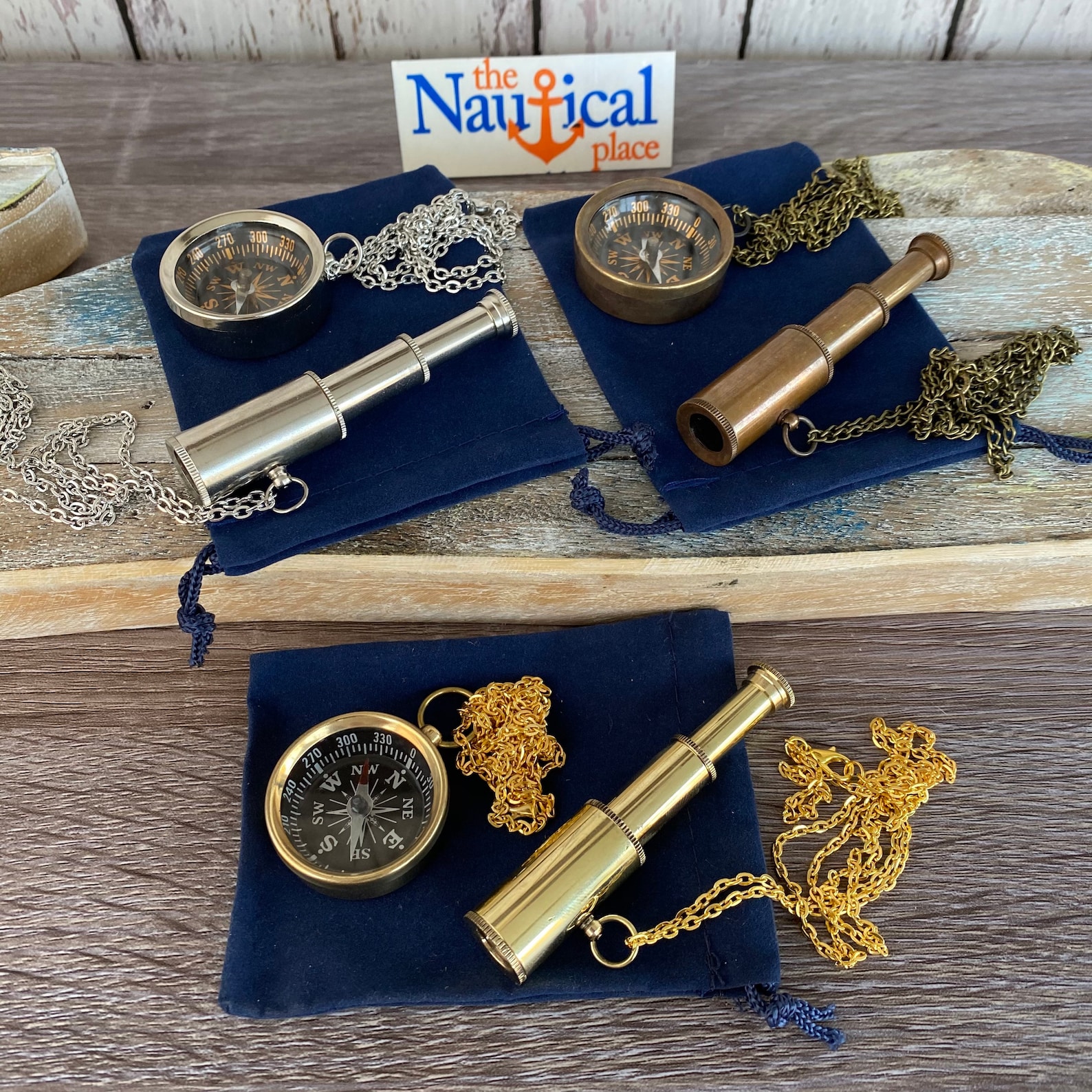 Brass Telescope & Compass Gift Set W/ Velour Bag W/ Optional - Etsy