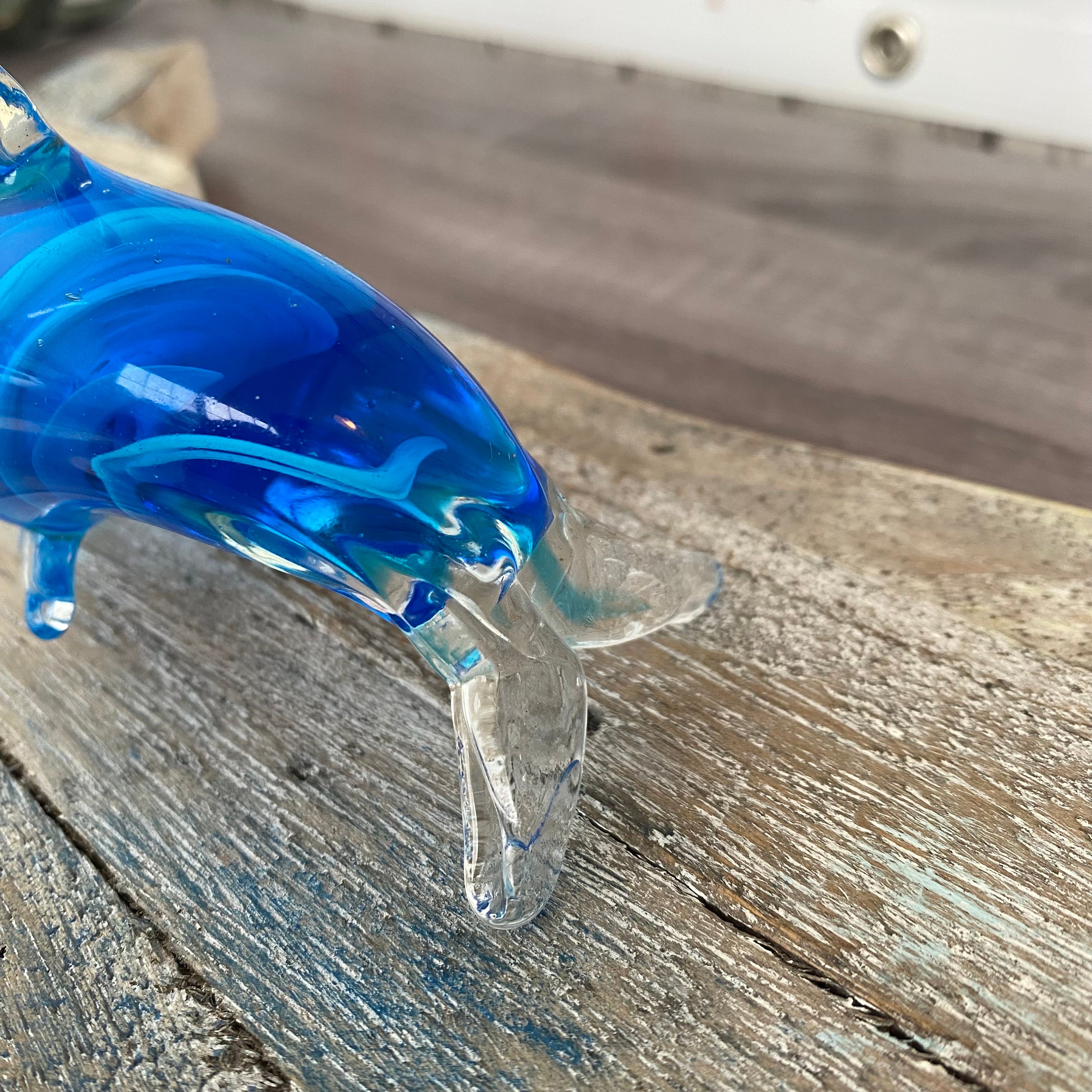 4 Glass Blue Dolphin Figurine / Hand Blown Nautical Paperweight ...