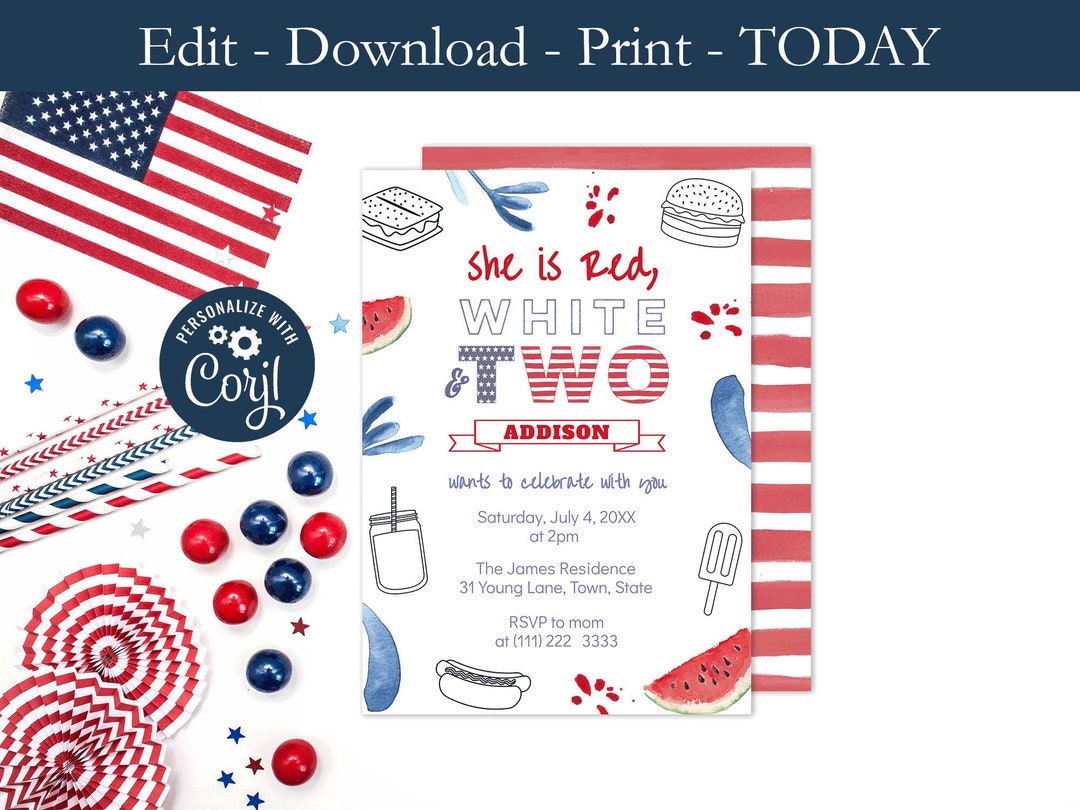 DOWNLOAD, Boy Girl Twins Invite, Red White TWO Party, Turning TWO ...