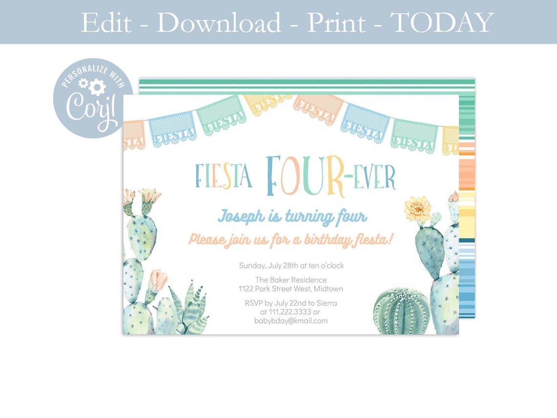 Three-esta Party Invite 3rd Birthday Fiesta Invitation - Etsy