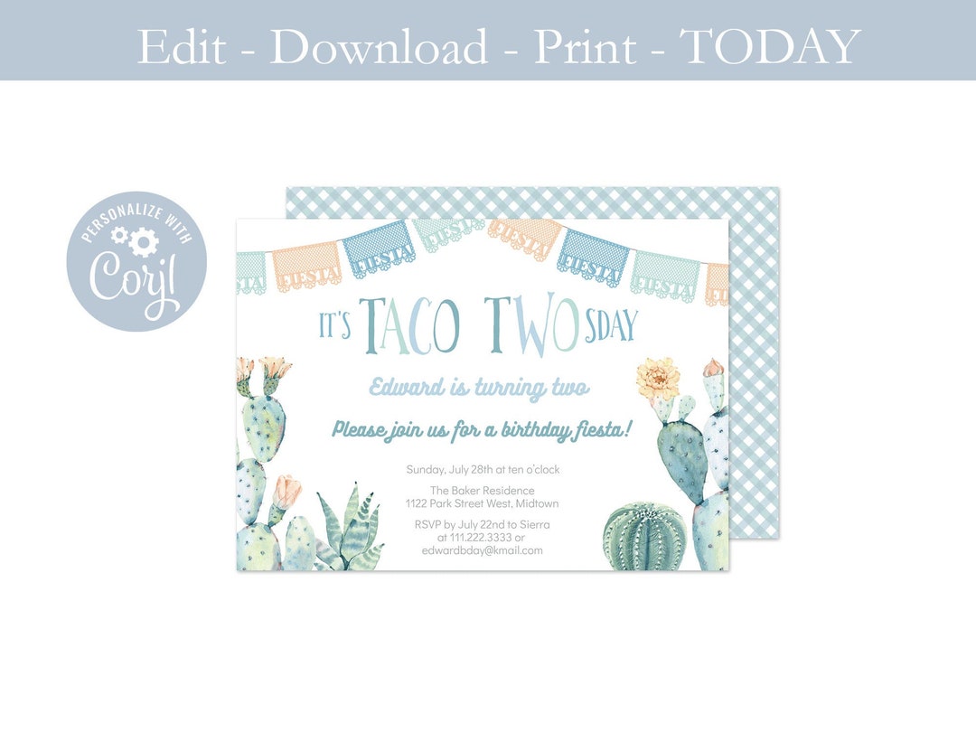 Printable Taco Twosday Invitation Boy Taco Tuesday 2nd - Etsy