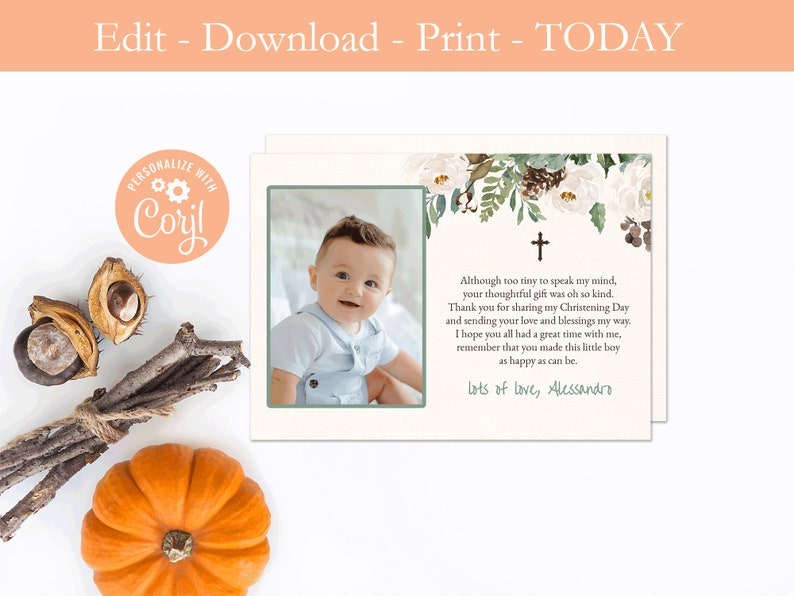 Printable Baptism Thank You Card Fall or Winter Baptism - Etsy