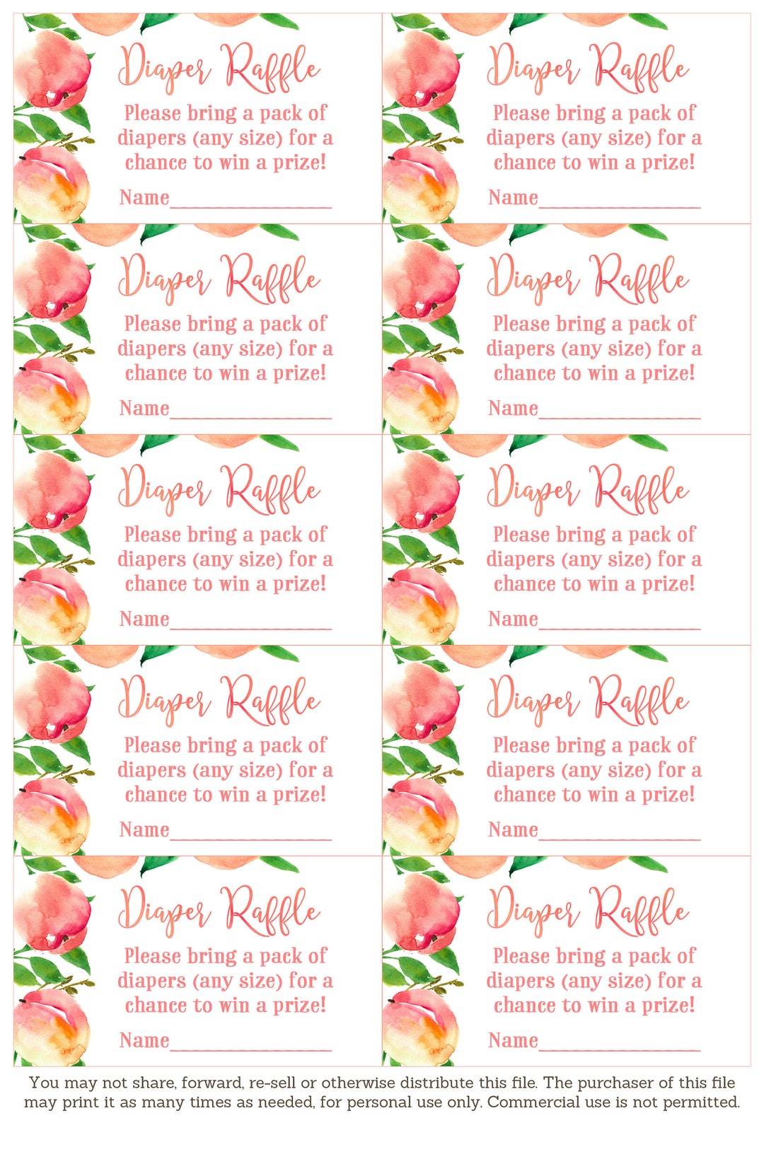 Download Diaper Raffle Tickets, Sweet Peach Diaper Raffle, Non-editable ...
