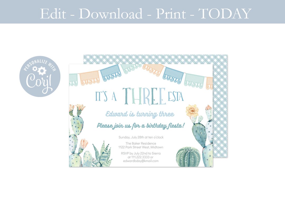Three-esta Invitation Printable 3rd Birthday Party Invite - Etsy