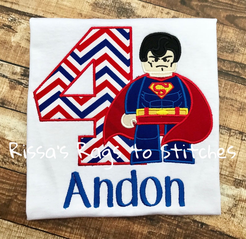 Superman Lego Embroidered Birthday Shirt | Etsy