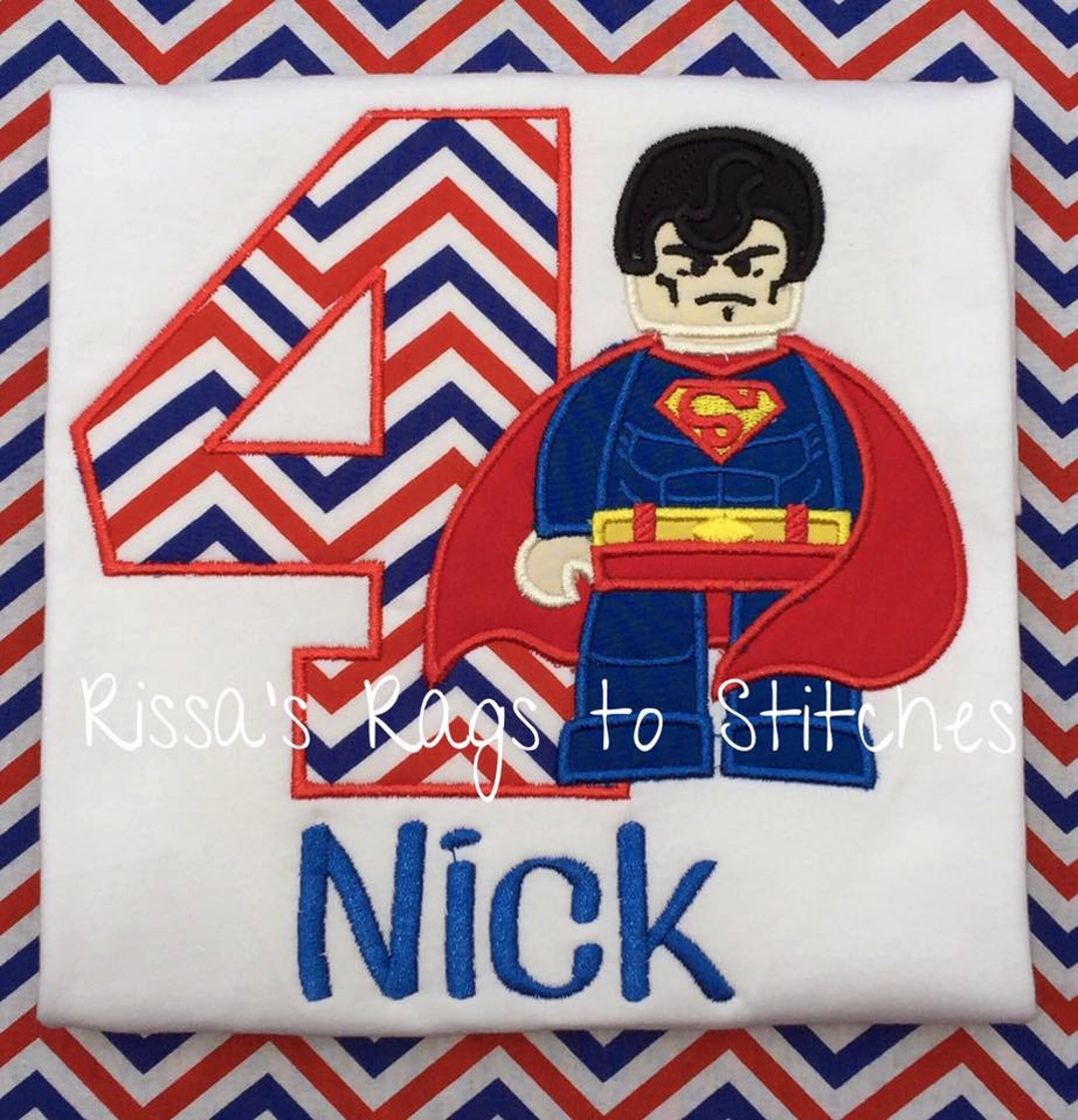 Superman Lego Embroidered Birthday Shirt - Etsy