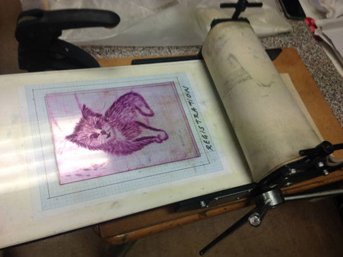 Cute Cat – Original, A5, Drypoint Etching, Purple - Etsy