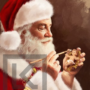 Santa and Baby Jesus Christmas Artwork, "noel," Holiday Art Print ...