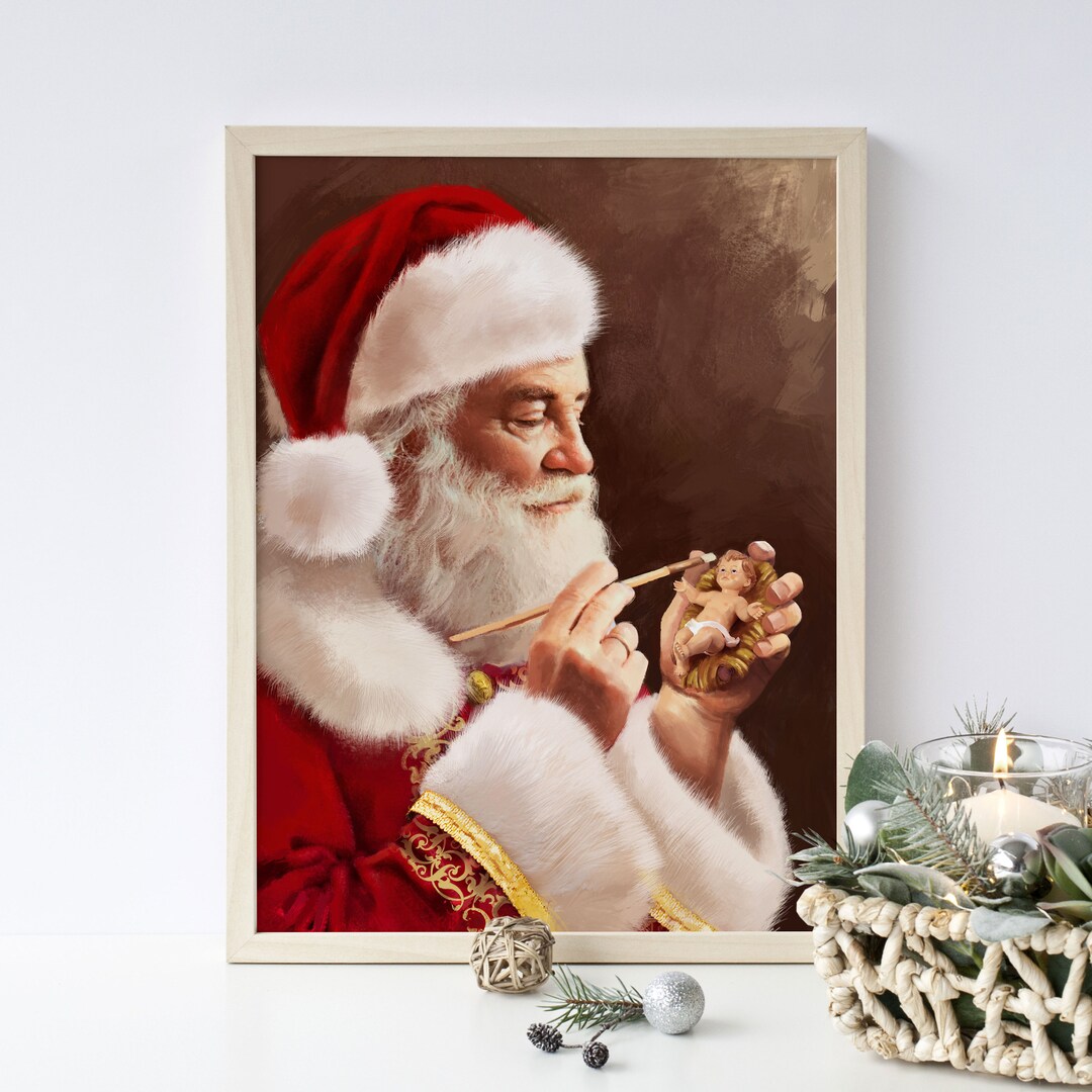 Santa and Baby Jesus Christmas Artwork, "noel," Holiday Art Print ...
