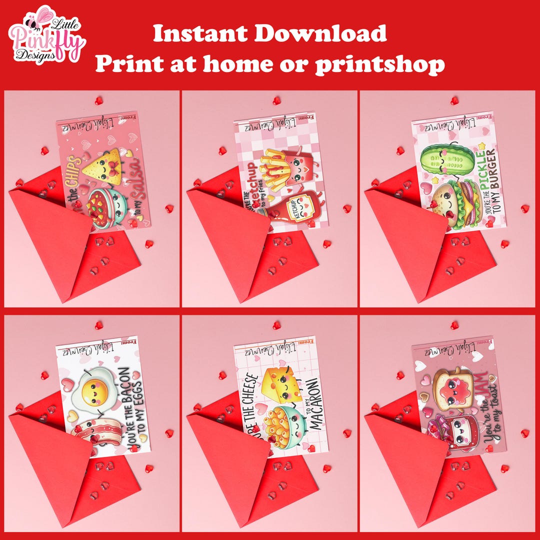 Instant Download Food Valentine Cards, Foody Printable Cards for Kids ...