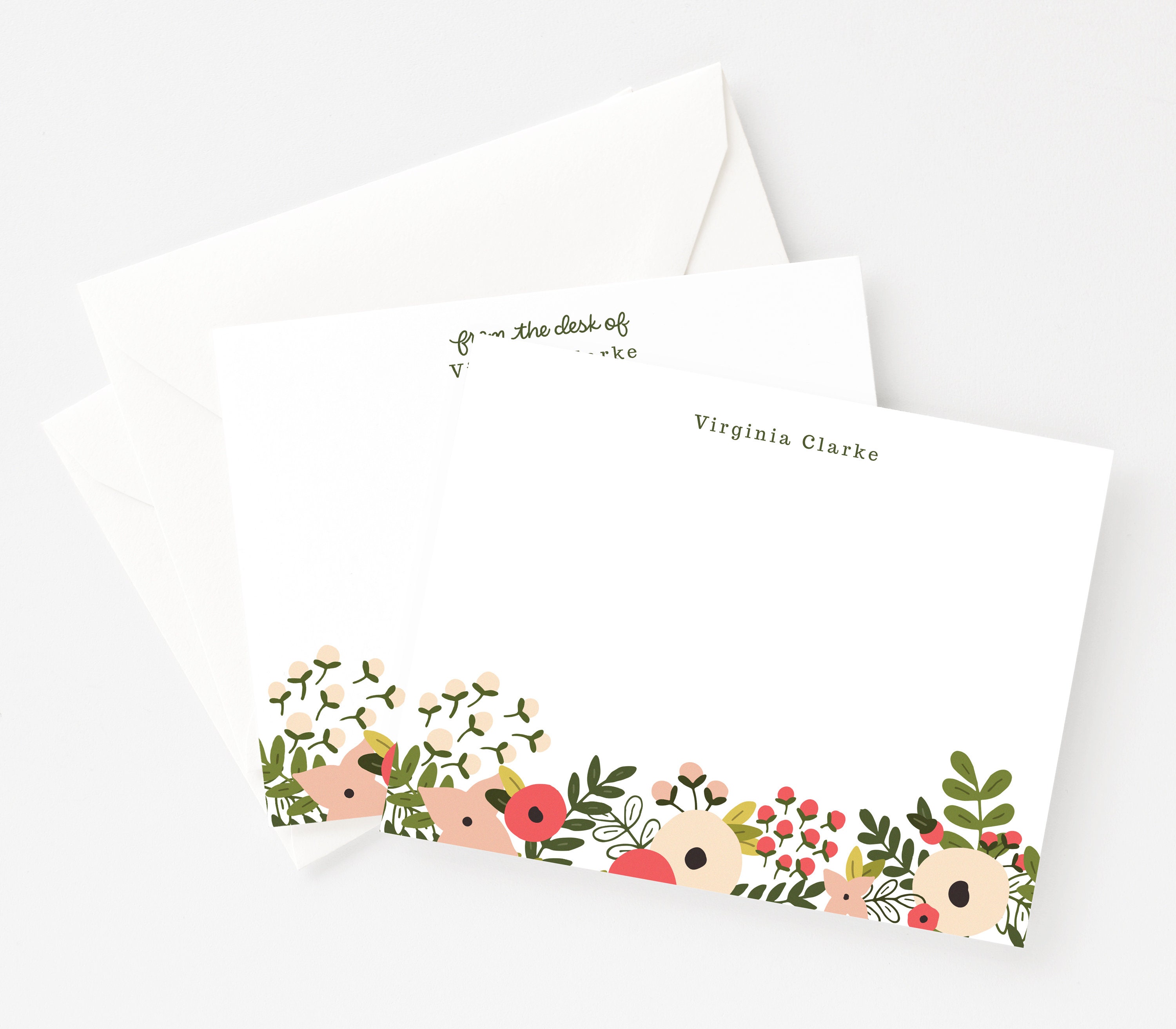 Personalized Flat Card Set of 12 Custom Floral Stationery - Etsy