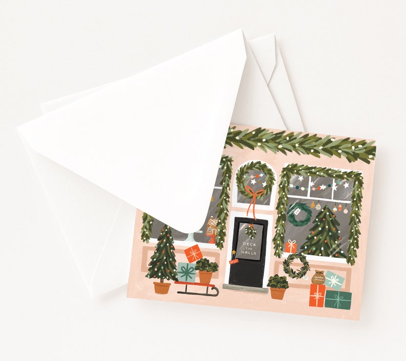 Christmas Market Card: Illustrated Holiday Shop Greeting Card Set - Etsy