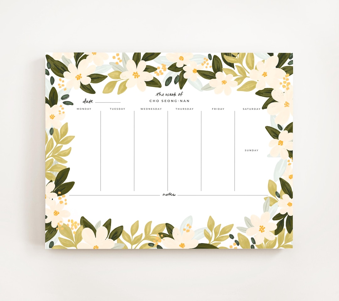 Spring Blooms Weekly Planner Notepad: Personalized Botanical to Do Pad ...