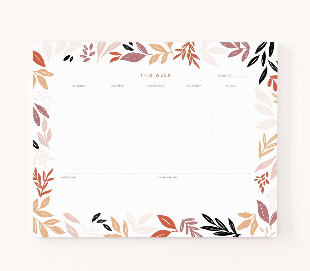 Weekly Planner Notepad : Daily Planner to Do Pad, Rosy Leaves Weekly ...