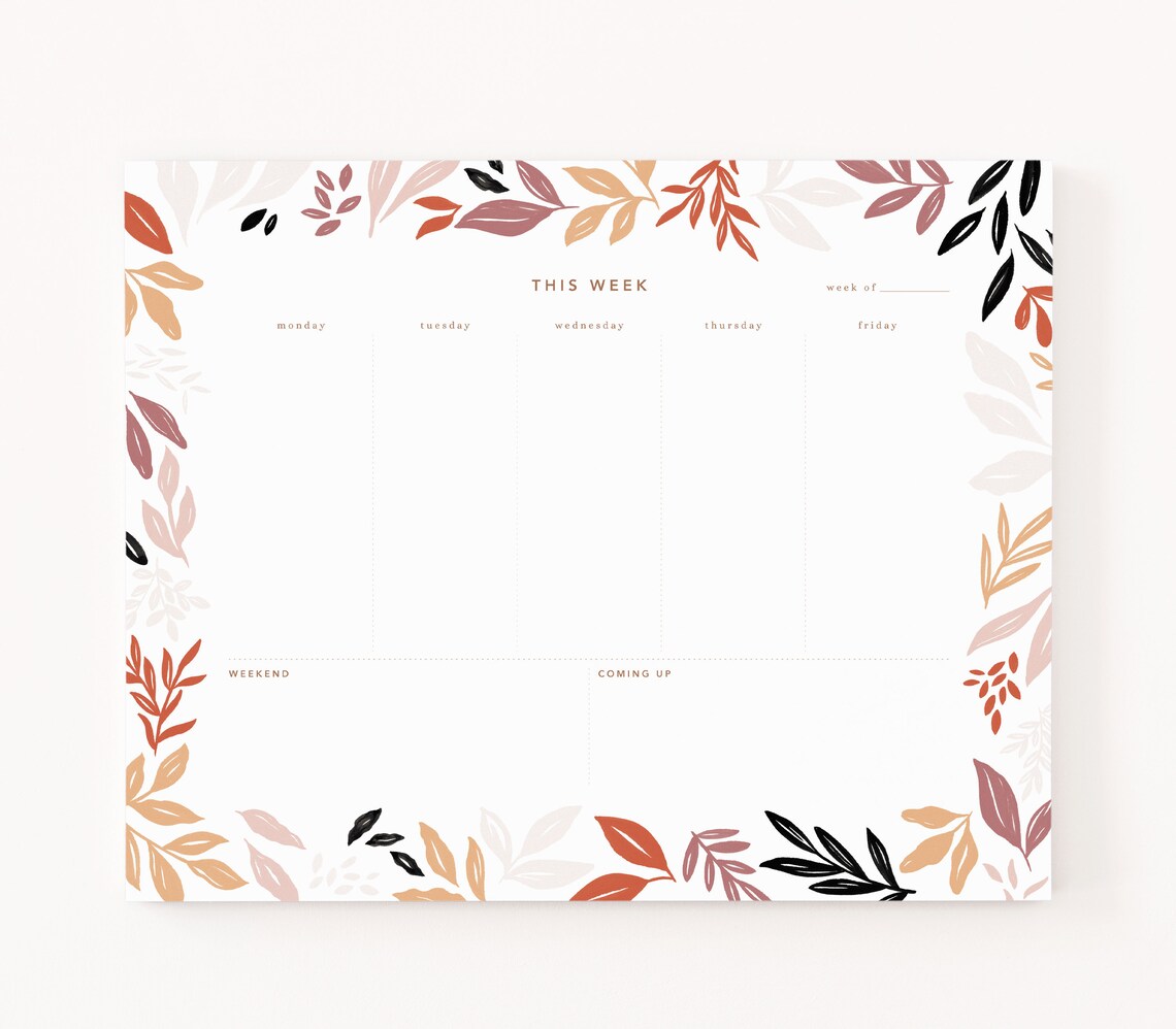 Weekly Planner Notepad : Daily Planner to Do Pad Rosy Leaves - Etsy