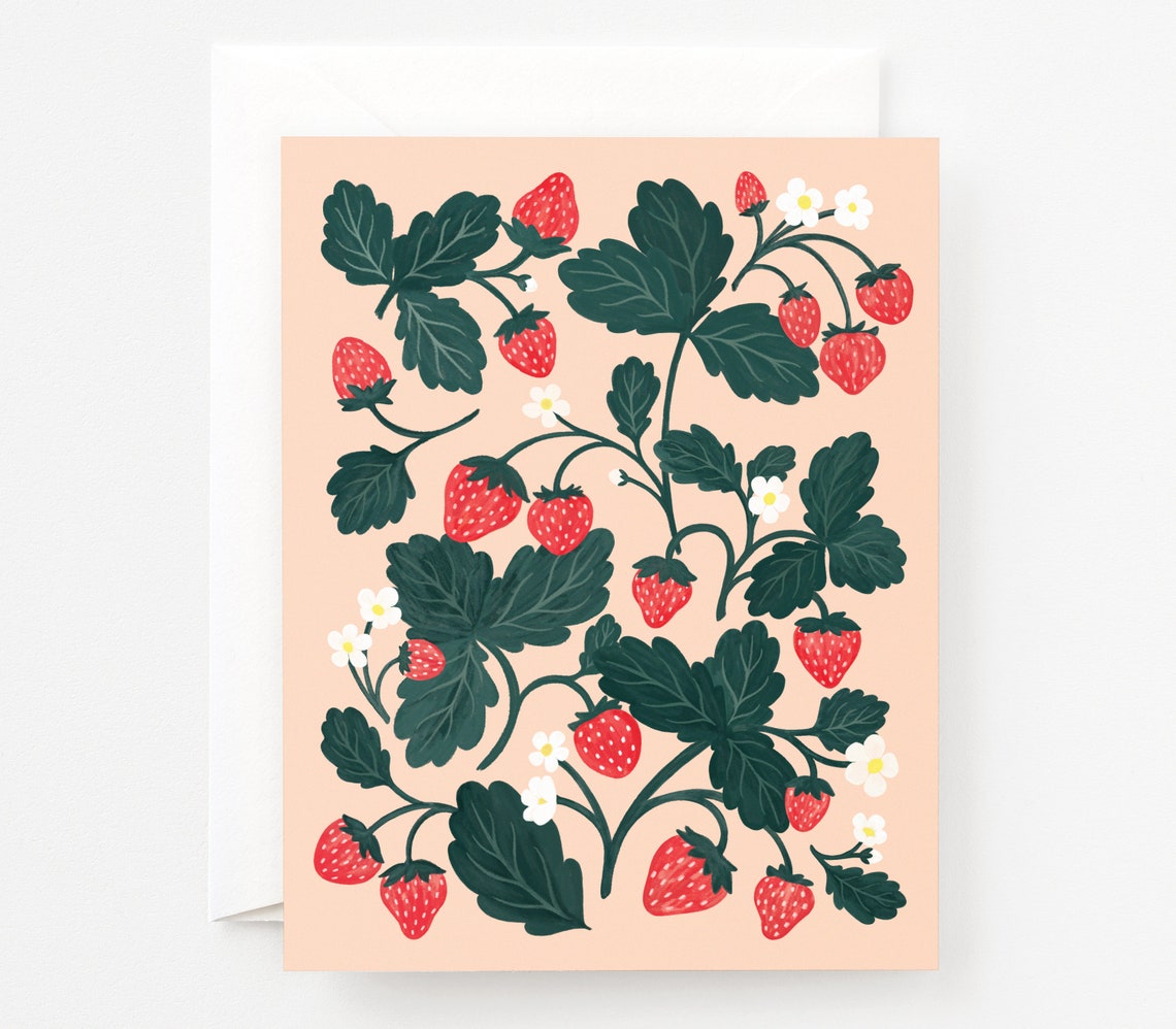 Strawberry Notecard Set of 8 Everyday Cards With Hand - Etsy
